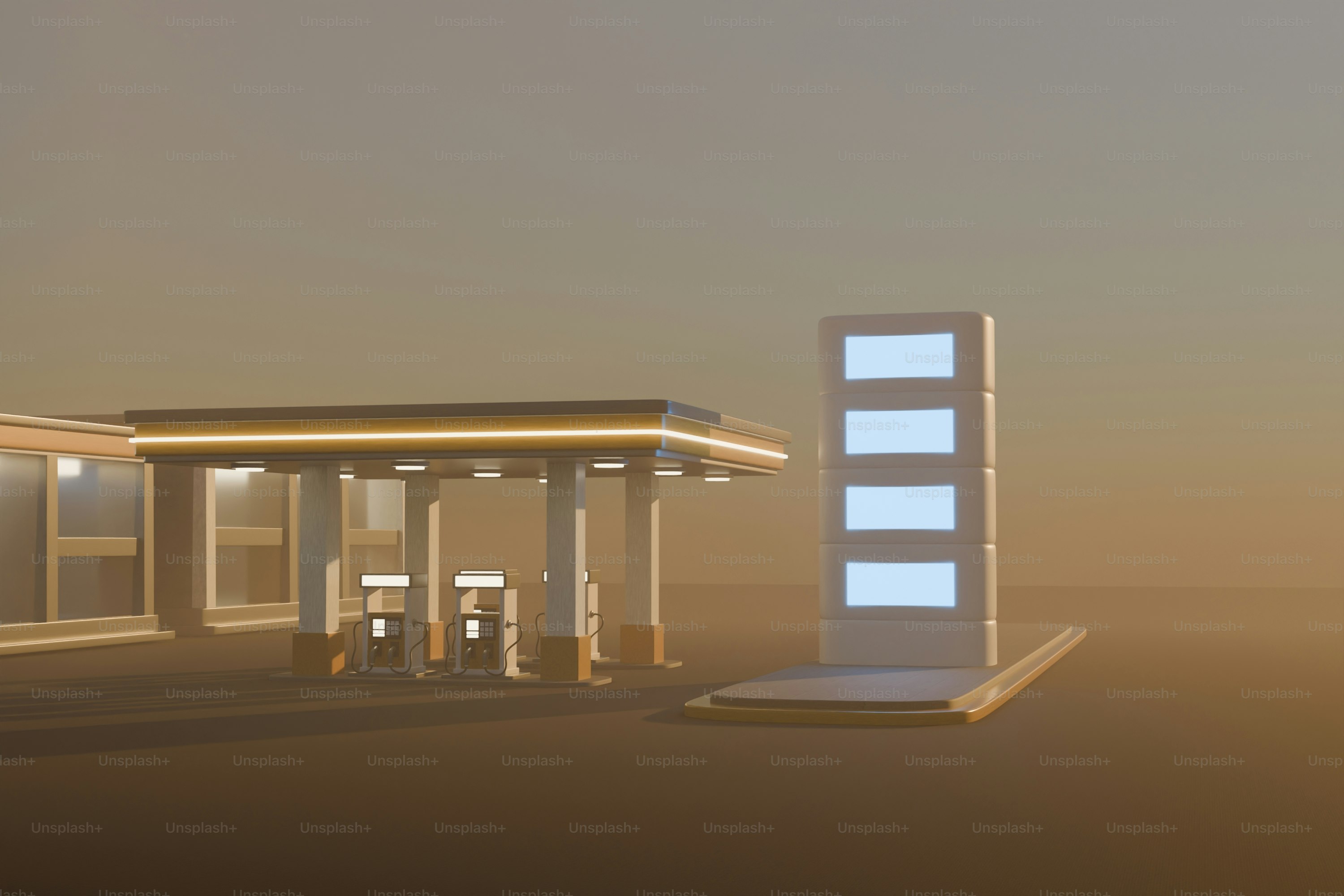 Gas station under a warm, hazy sunset. photo – Architecture Image on ...