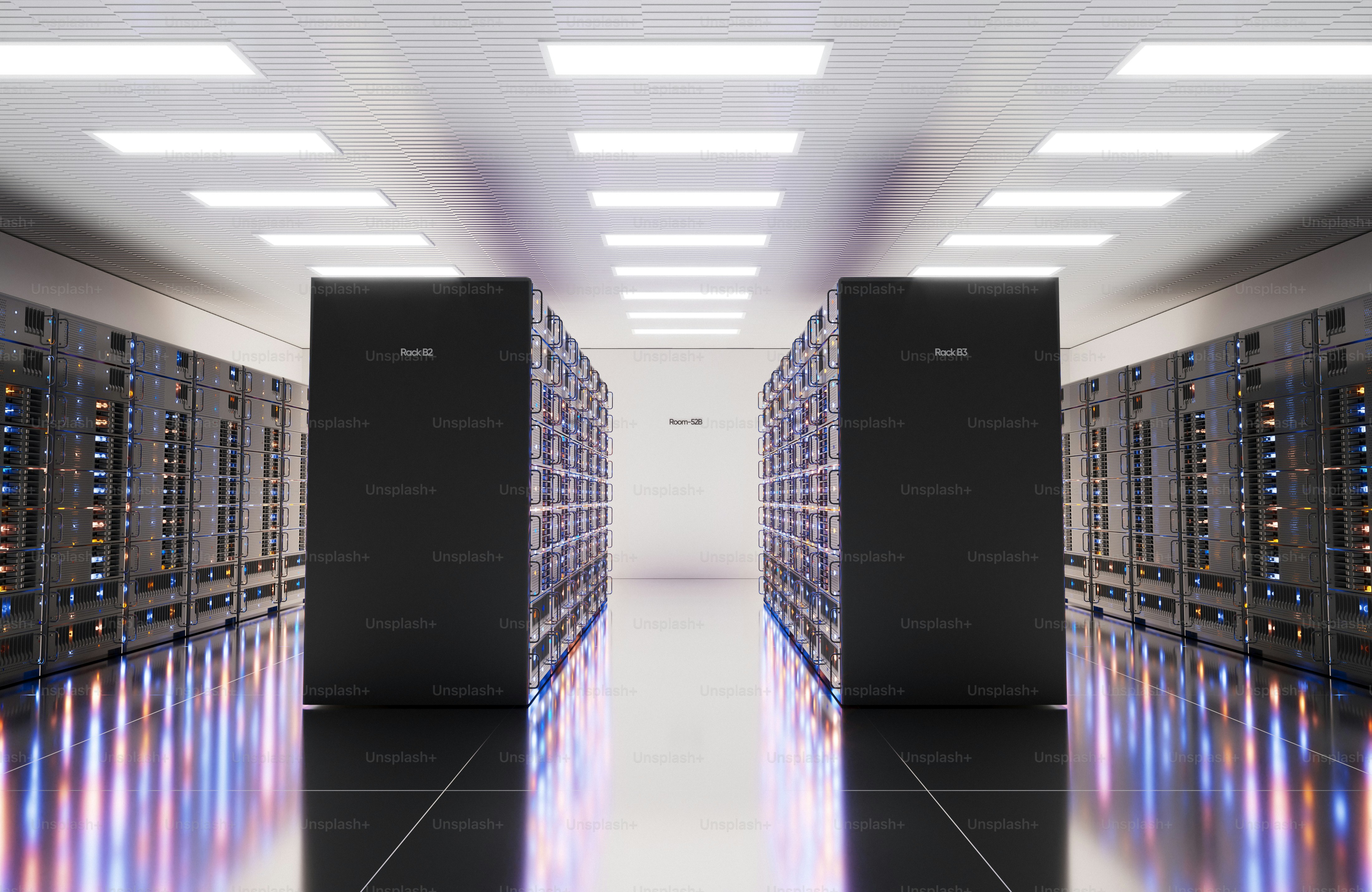 A server room with rows of data servers. photo – Technology Image on ...