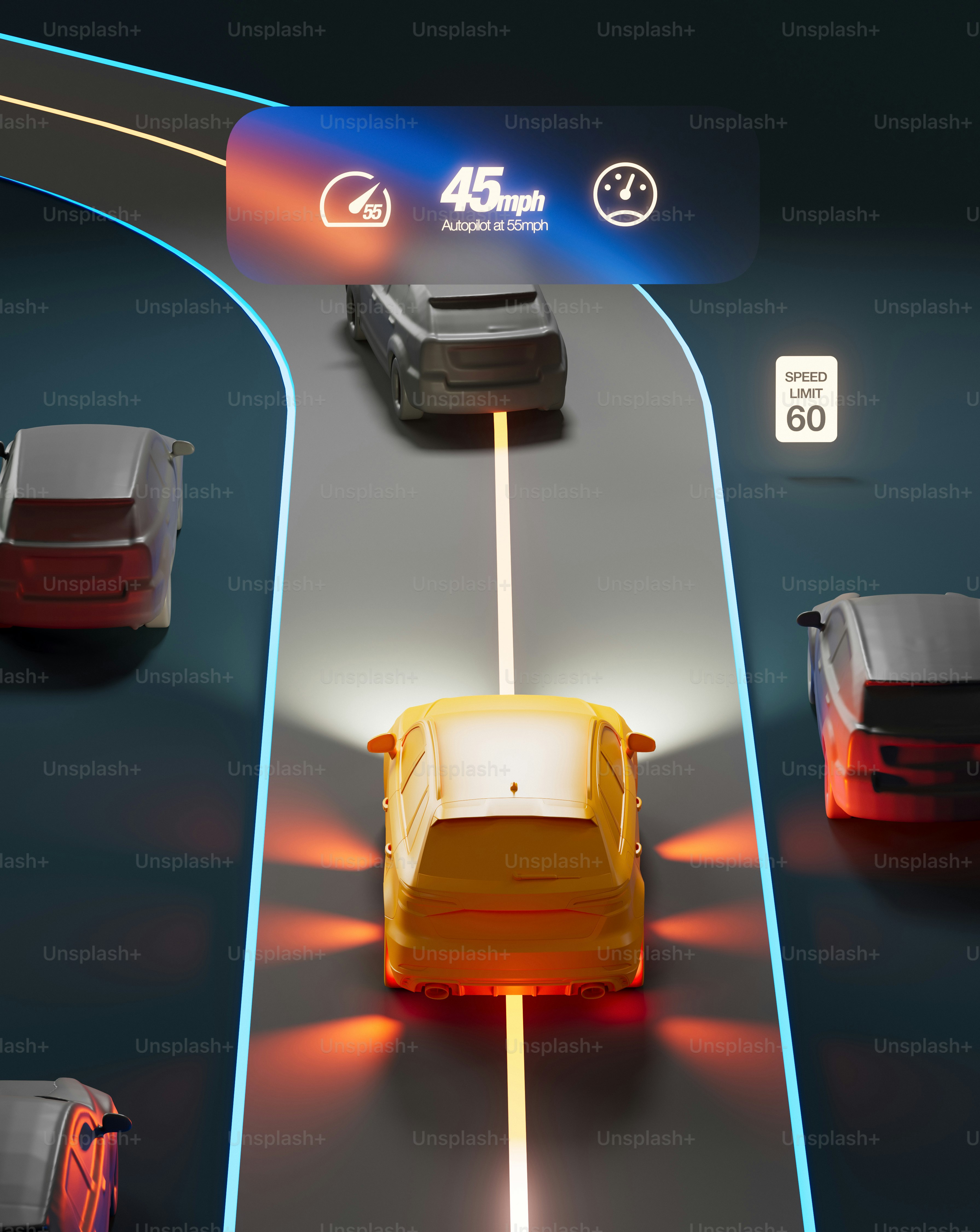Cars navigating a road with an in-car display. photo – Cars Image on ...
