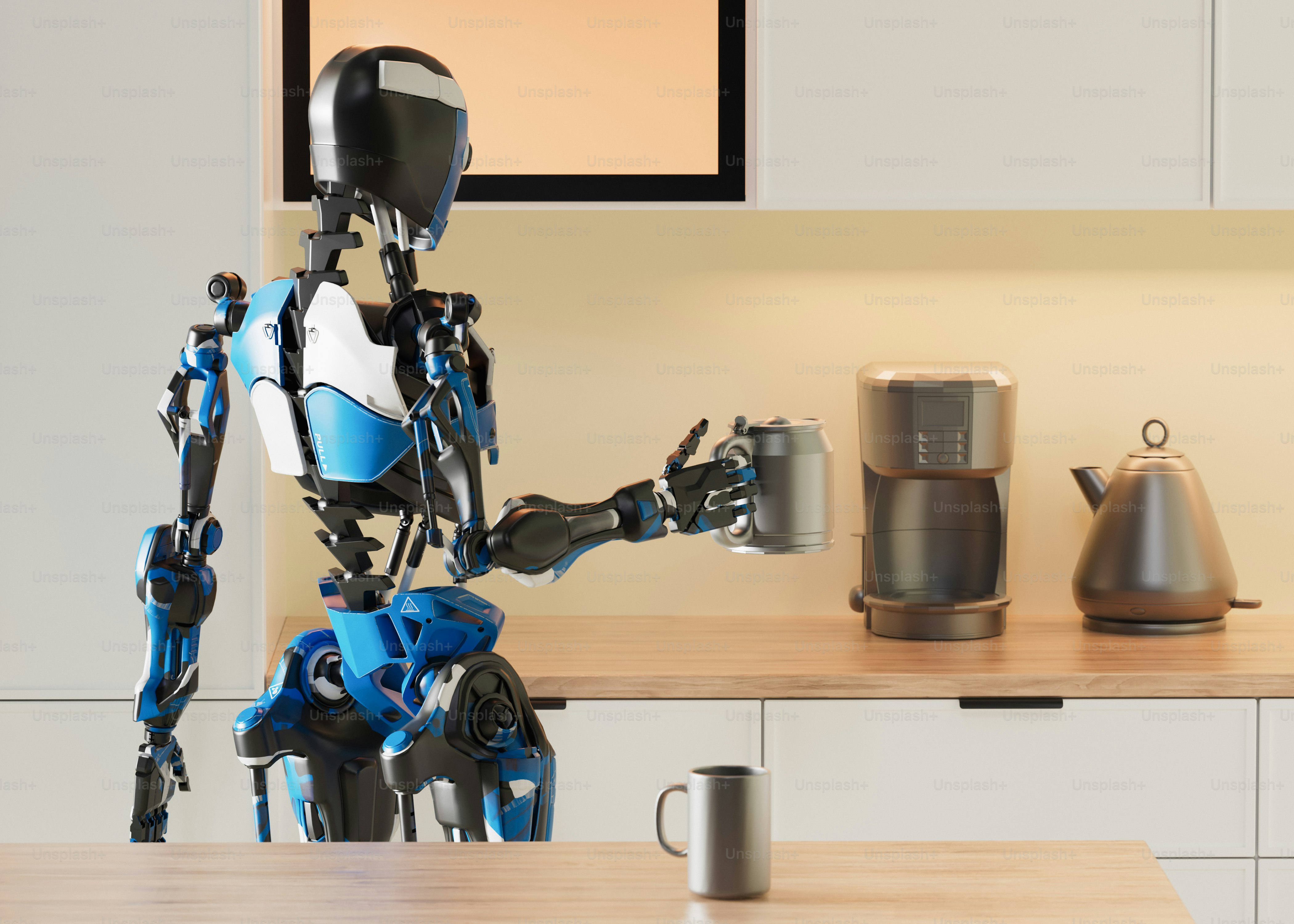 A robot serves coffee in a bright kitchen. photo – Robot Image on Unsplash