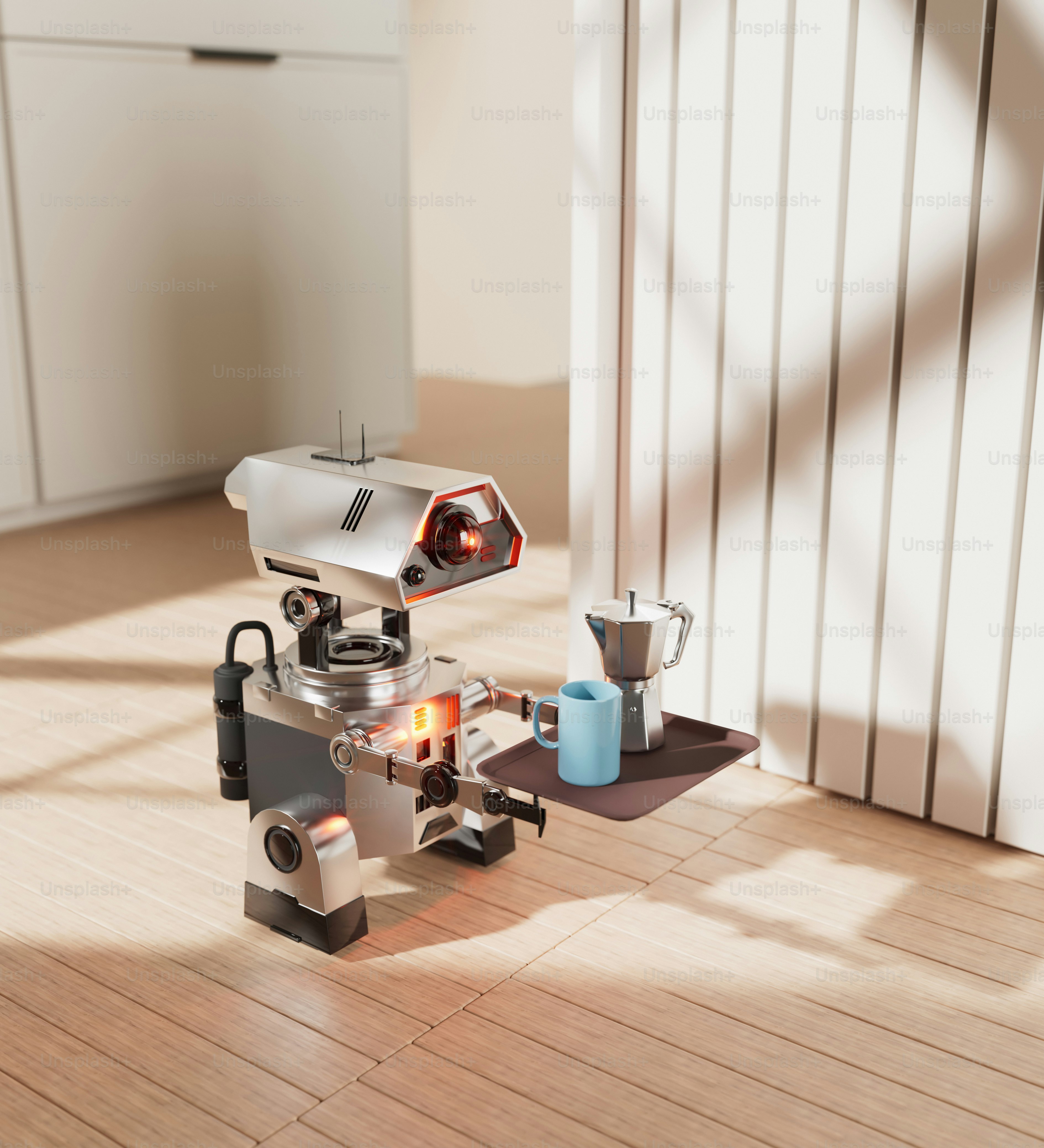 A robot serves coffee in a bright kitchen. photo – Robot Image on Unsplash