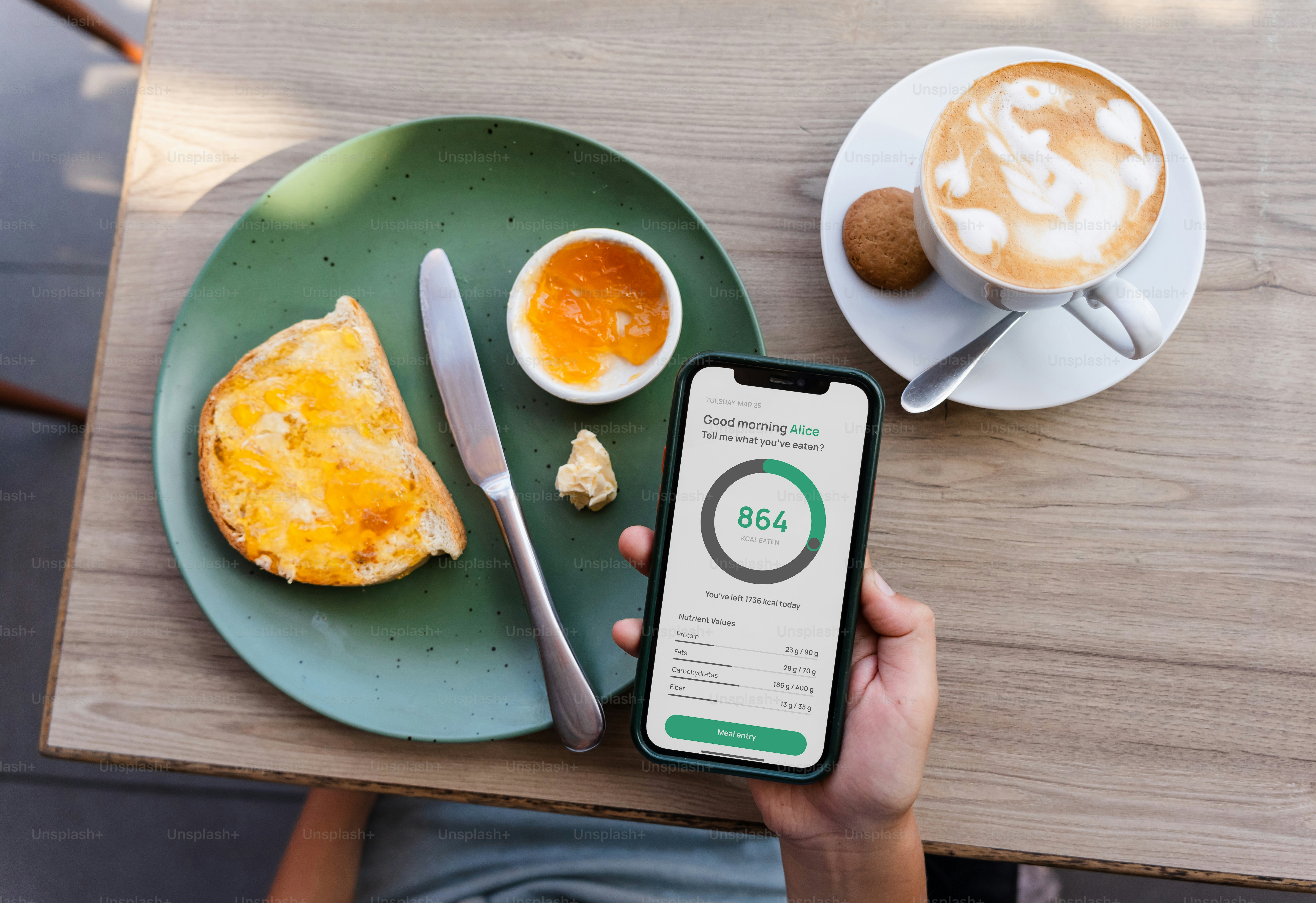 Tracking calories with breakfast and a coffee. photo – Tech Image on ...