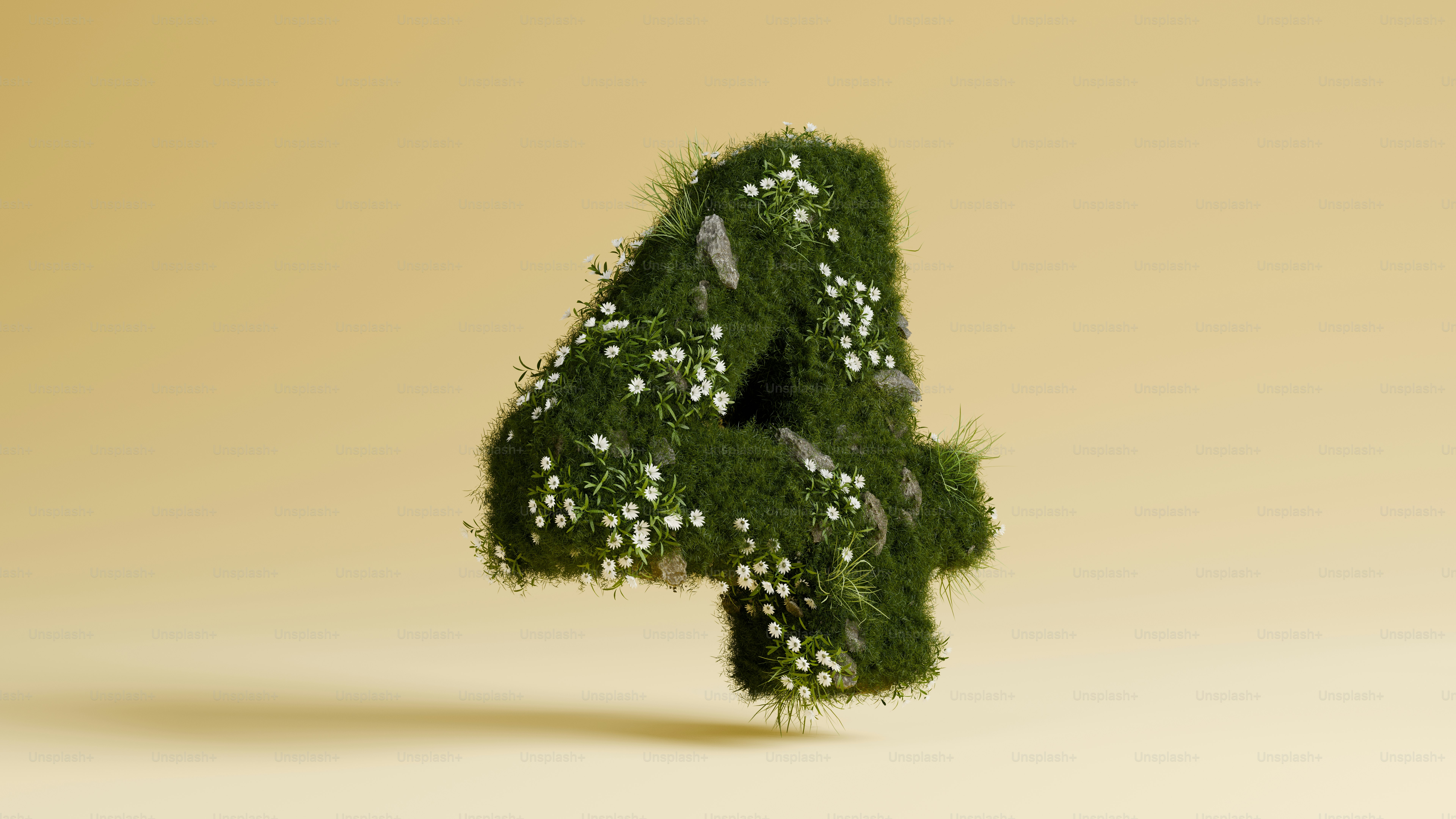 A floral number four on a yellow background. photo – 3d render Image on ...