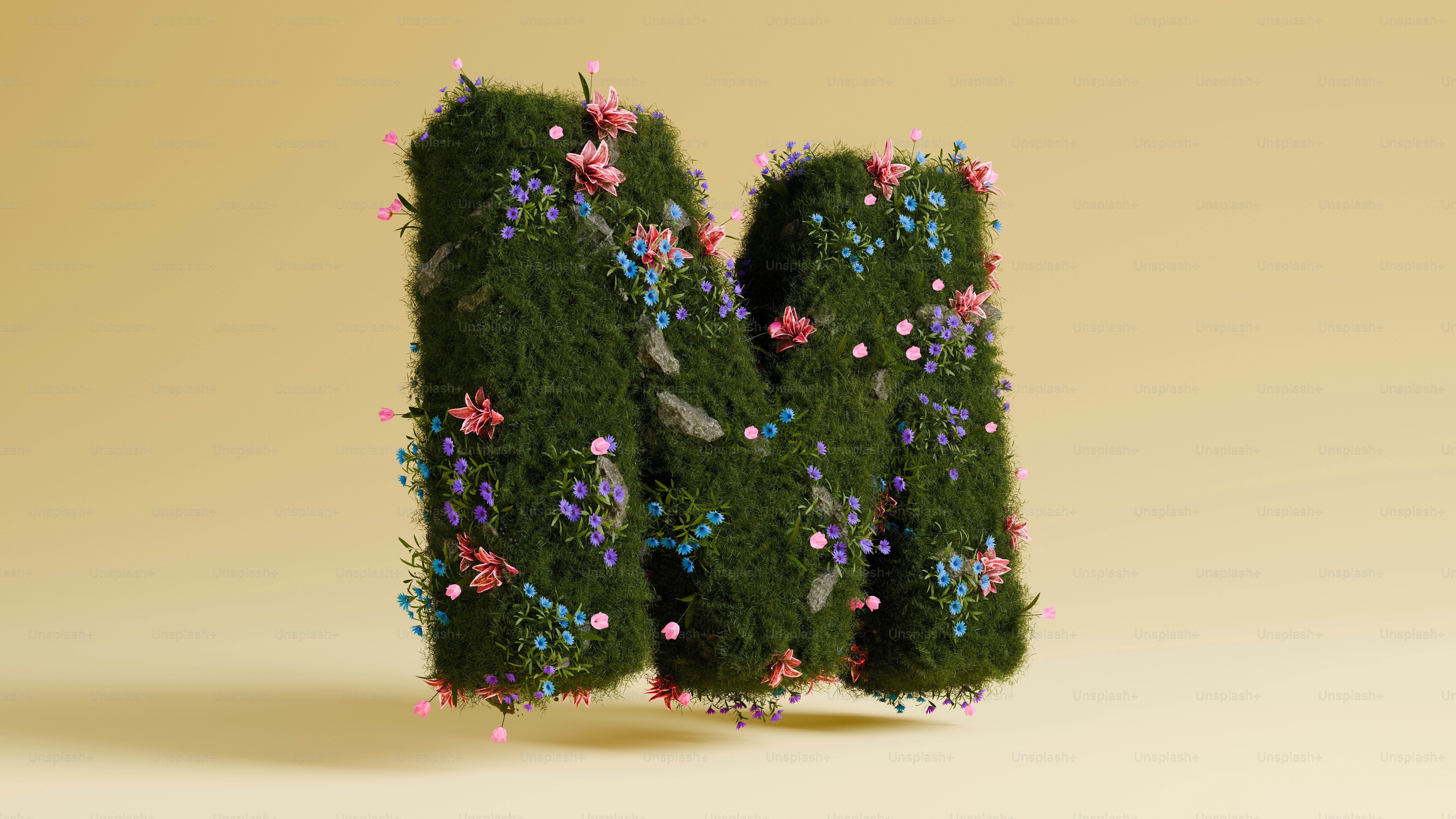 The letter "m" is covered in flowers and grass. photo – Spring Image on ...