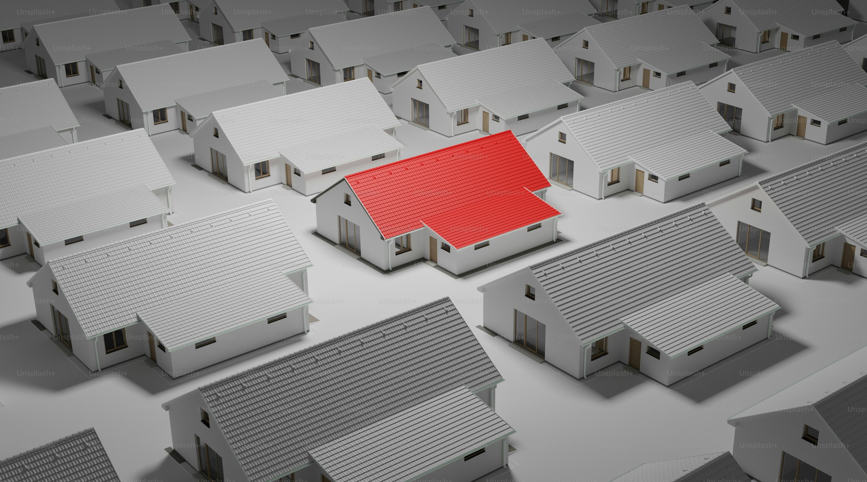 One house stands out with a red roof. photo – House Image on Unsplash