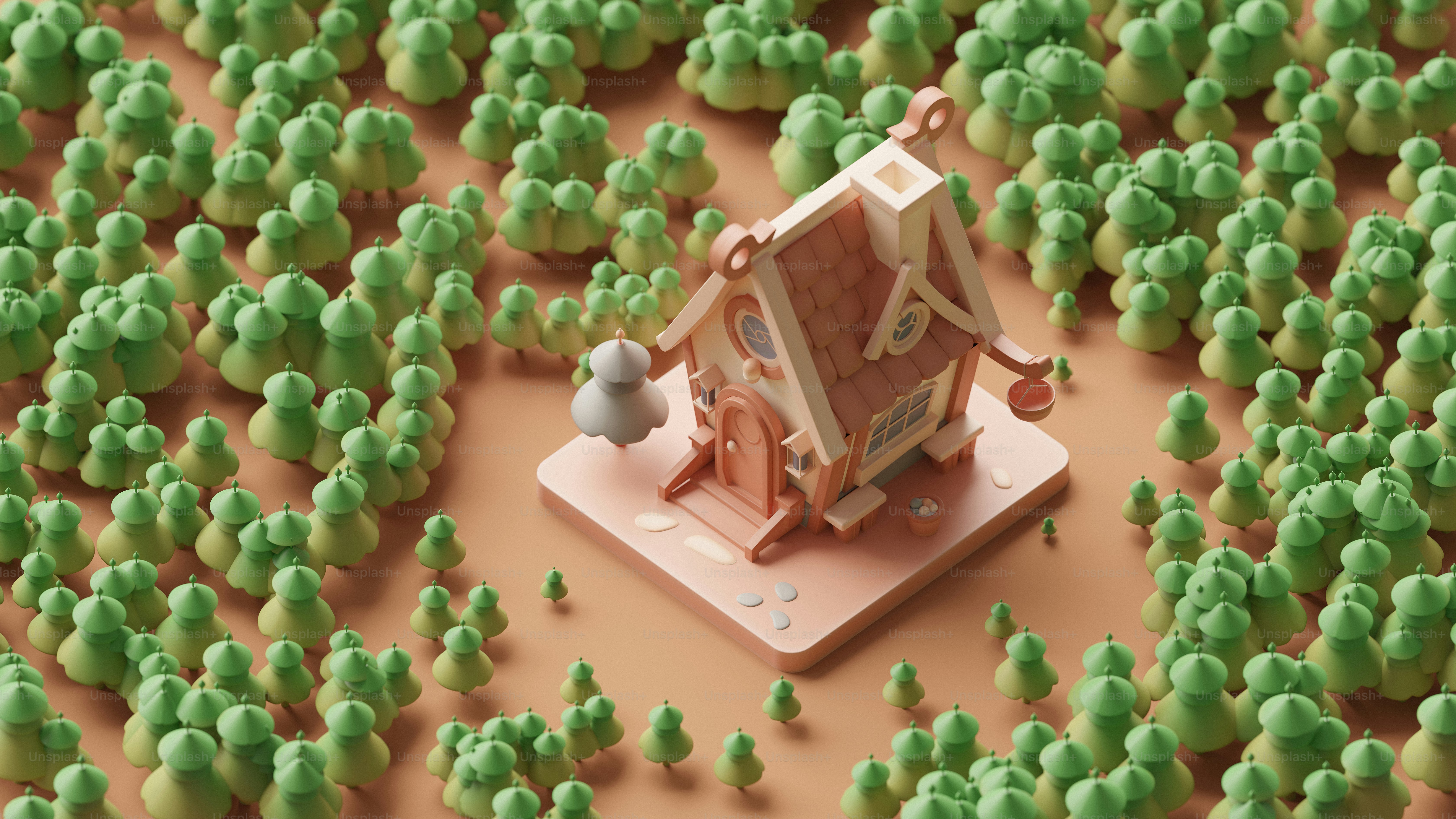 A gingerbread house sits in a whimsical forest. photo – 3d render Image ...