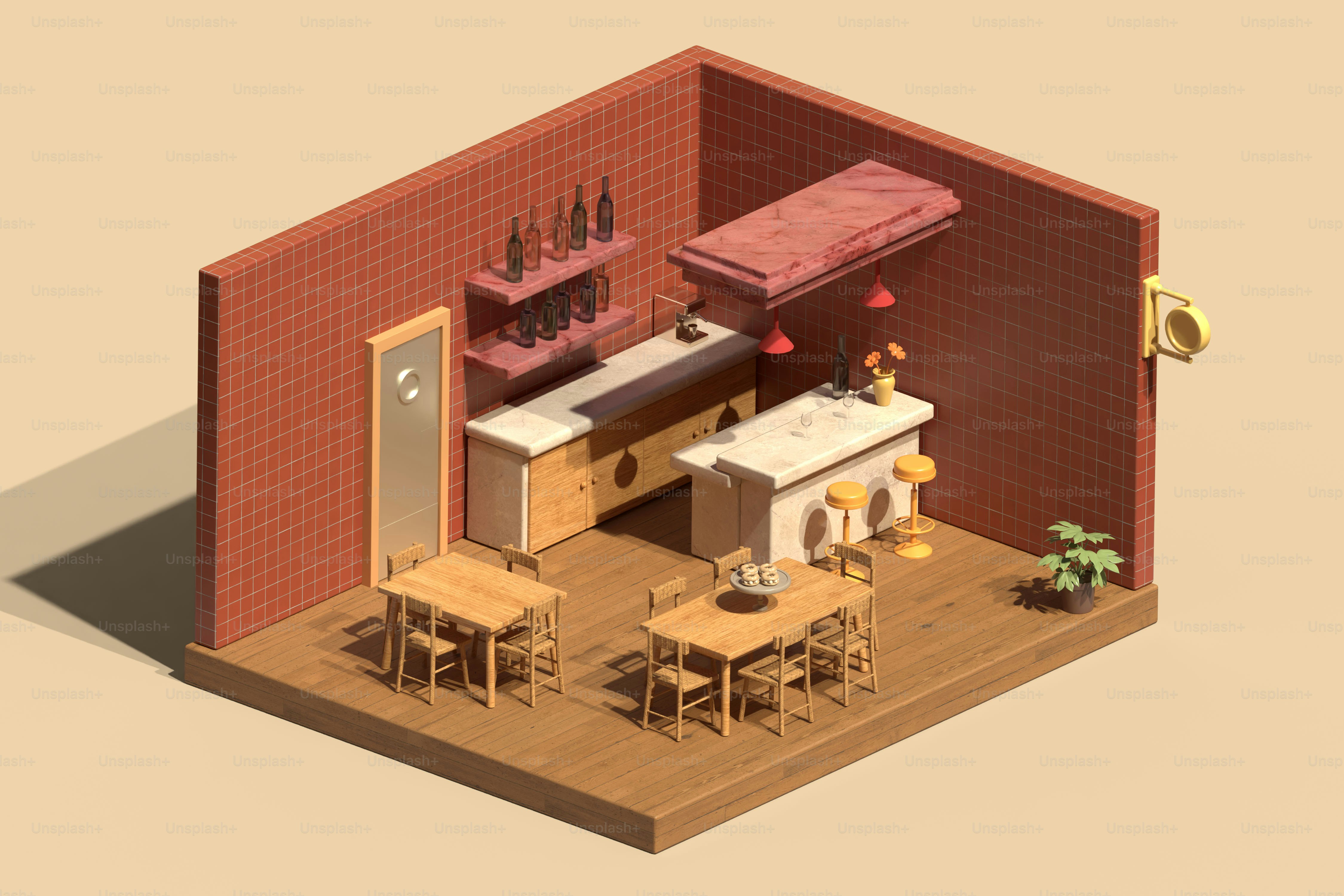 A low-poly bar interior in a small isometric room. photo – Restaurant ...
