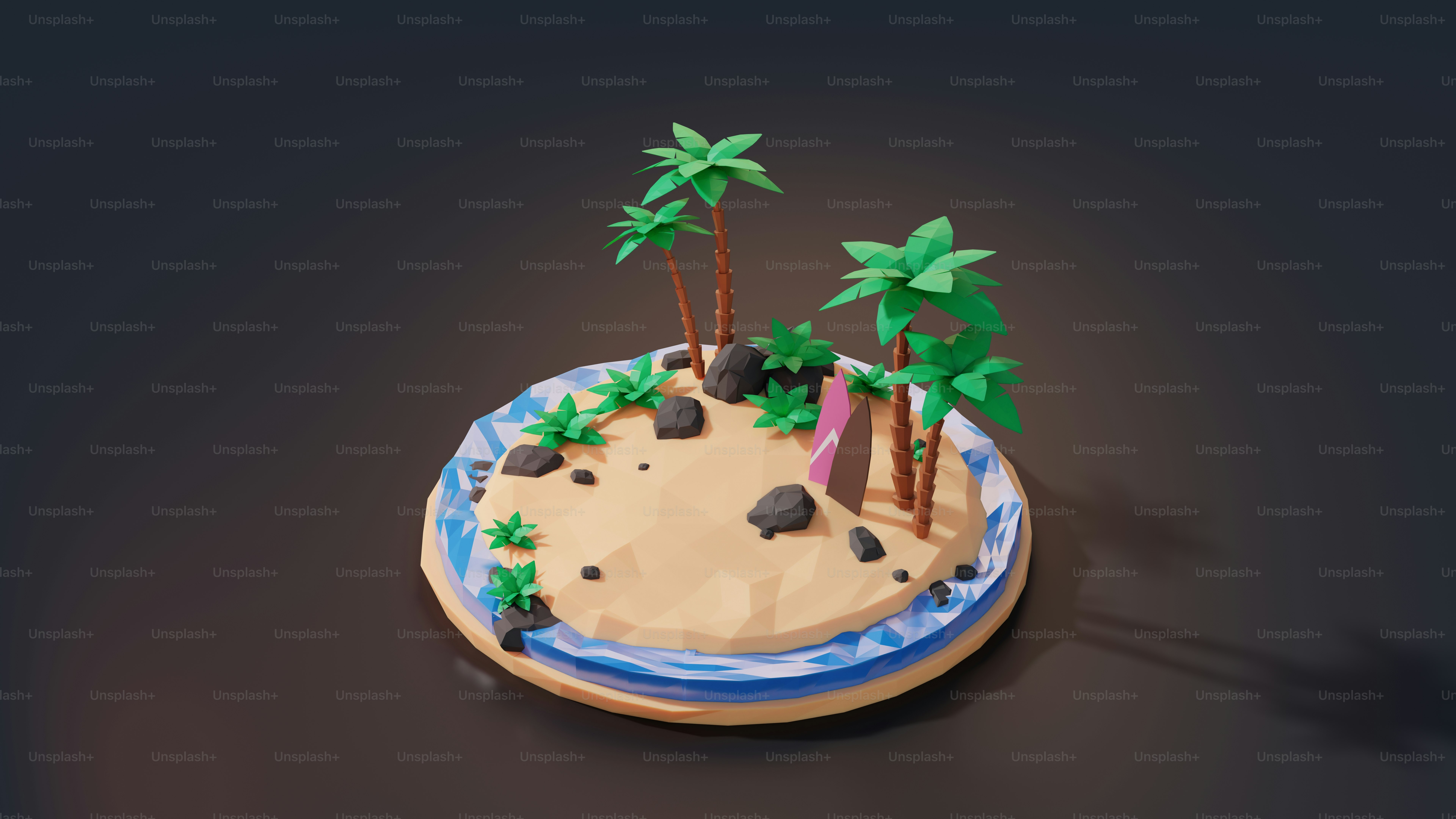 A miniature, low-poly island with palm trees. photo – Beach Image on ...