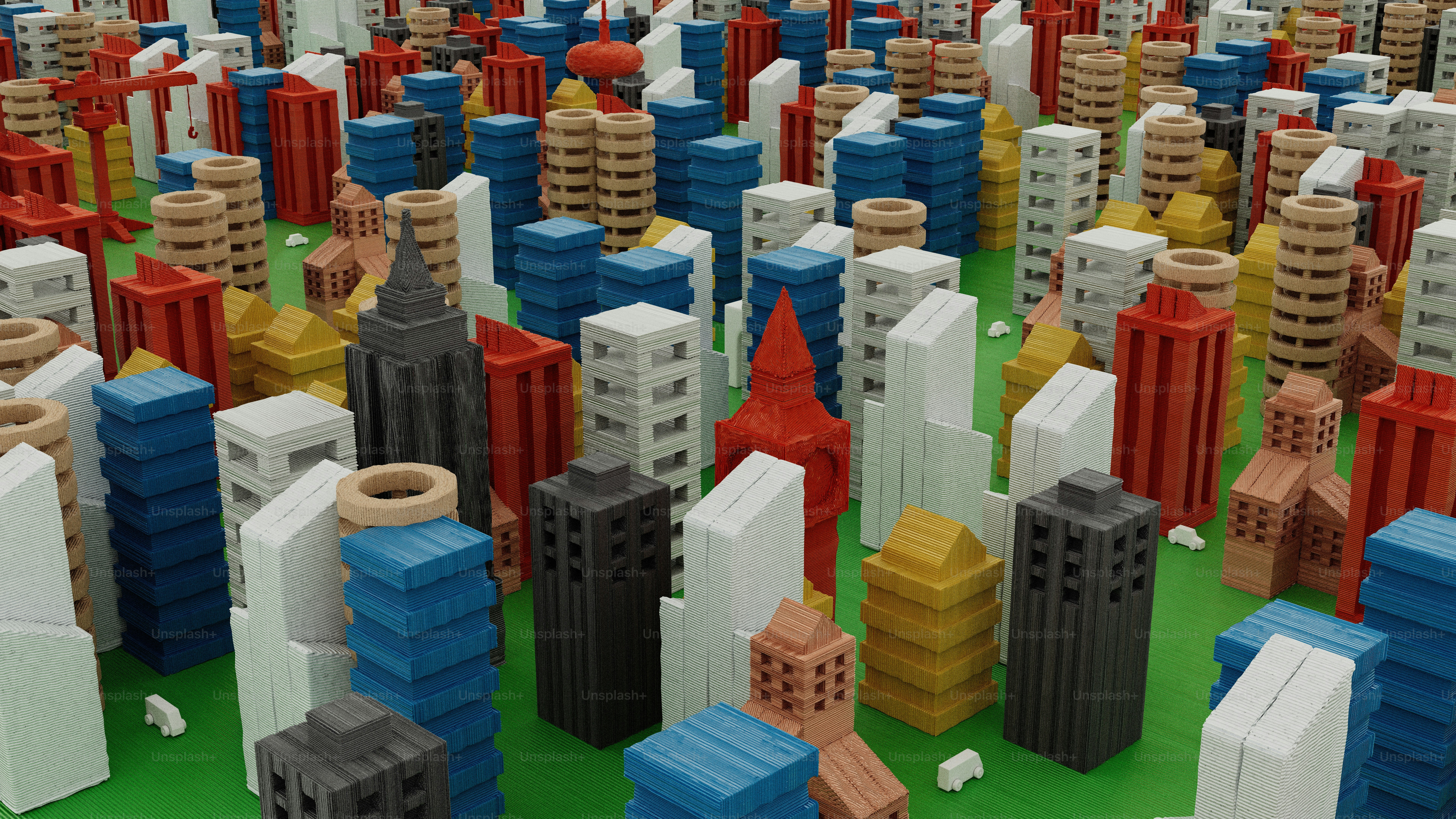 A colorful cityscape of 3d-printed buildings. photo – Wallpaper Image ...