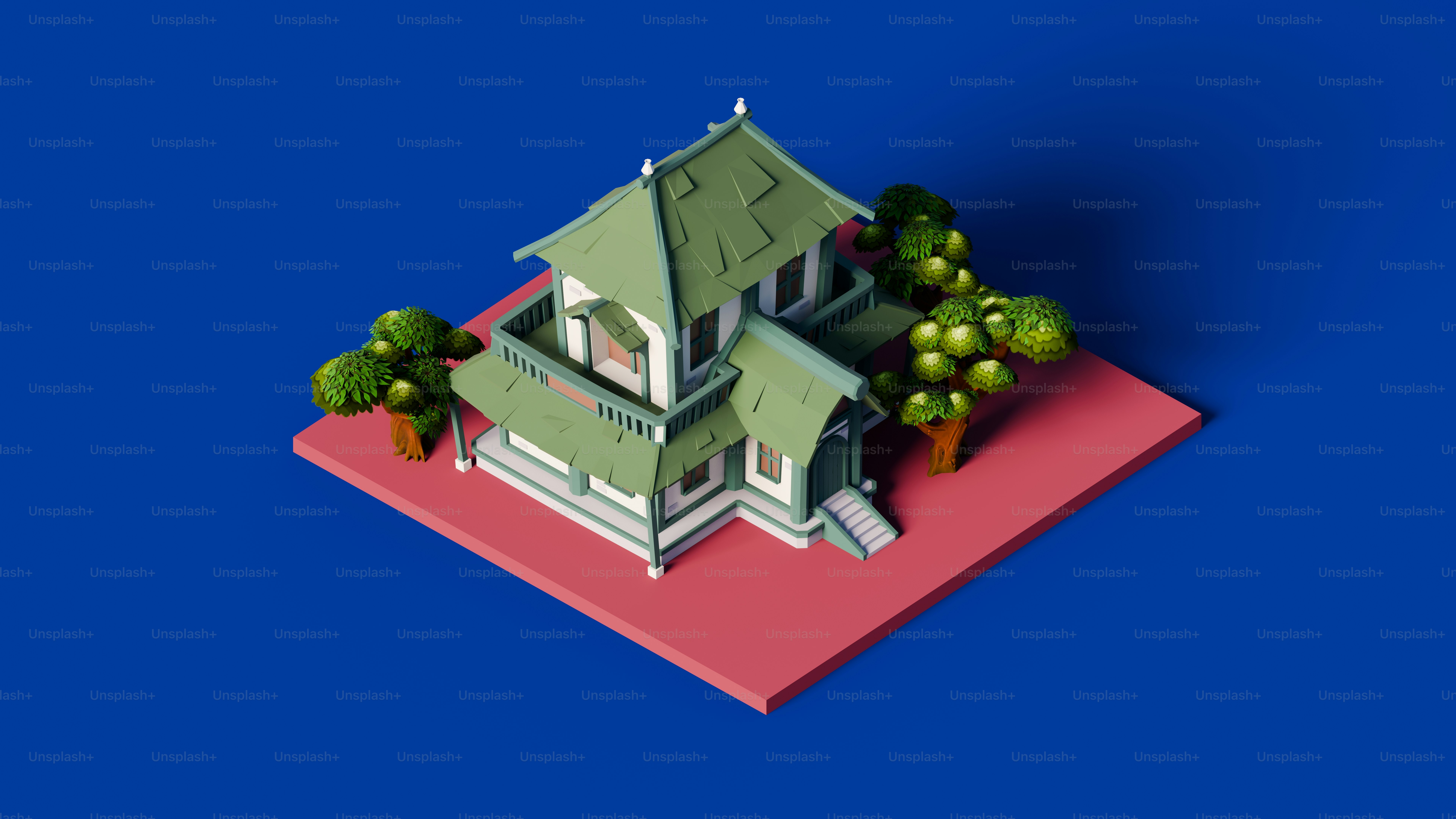 Here's a caption for the image: an isometric render of a japanese house ...