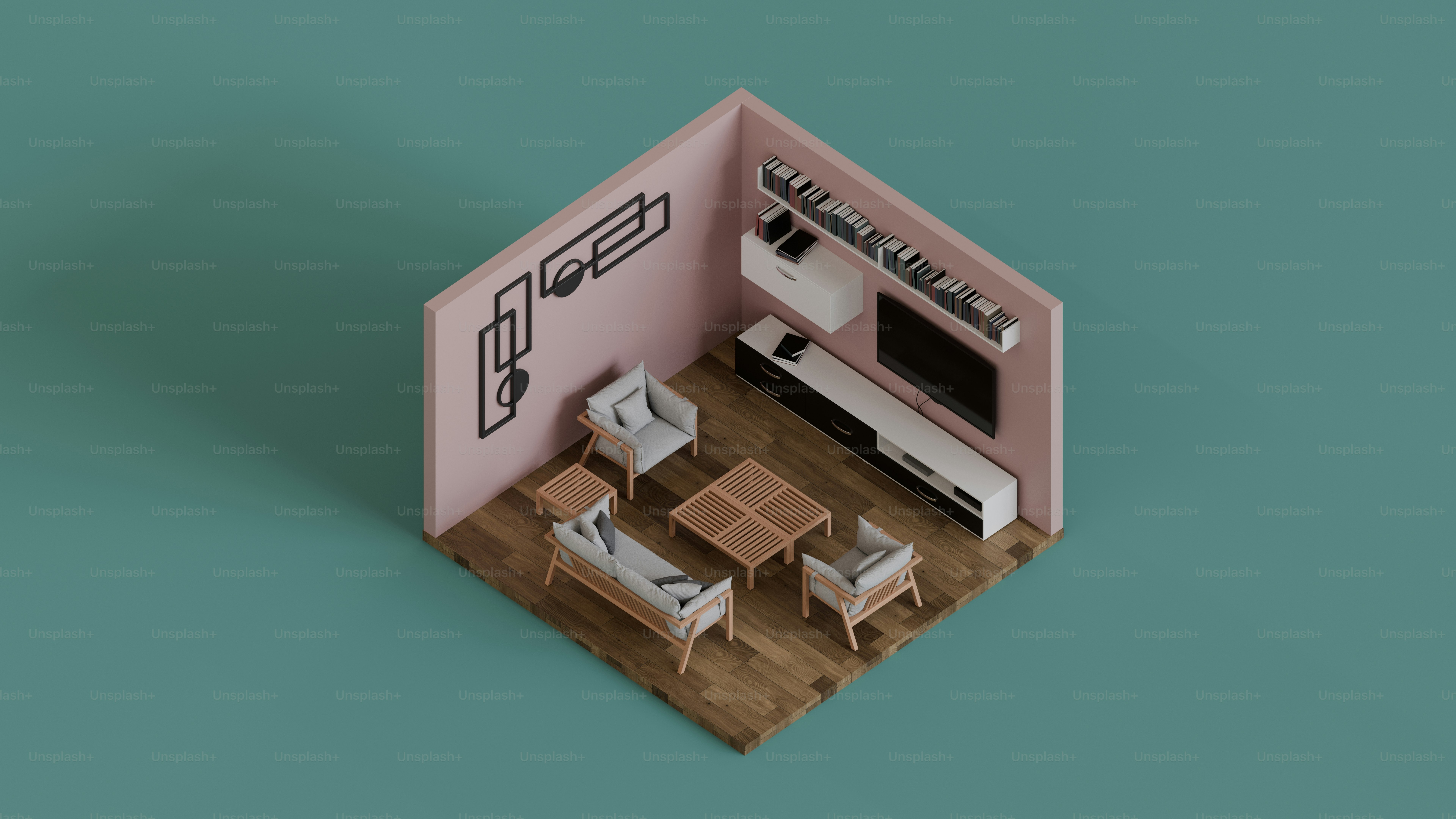 Isometric view of a modern and cozy living room. photo – Kitchen Image ...