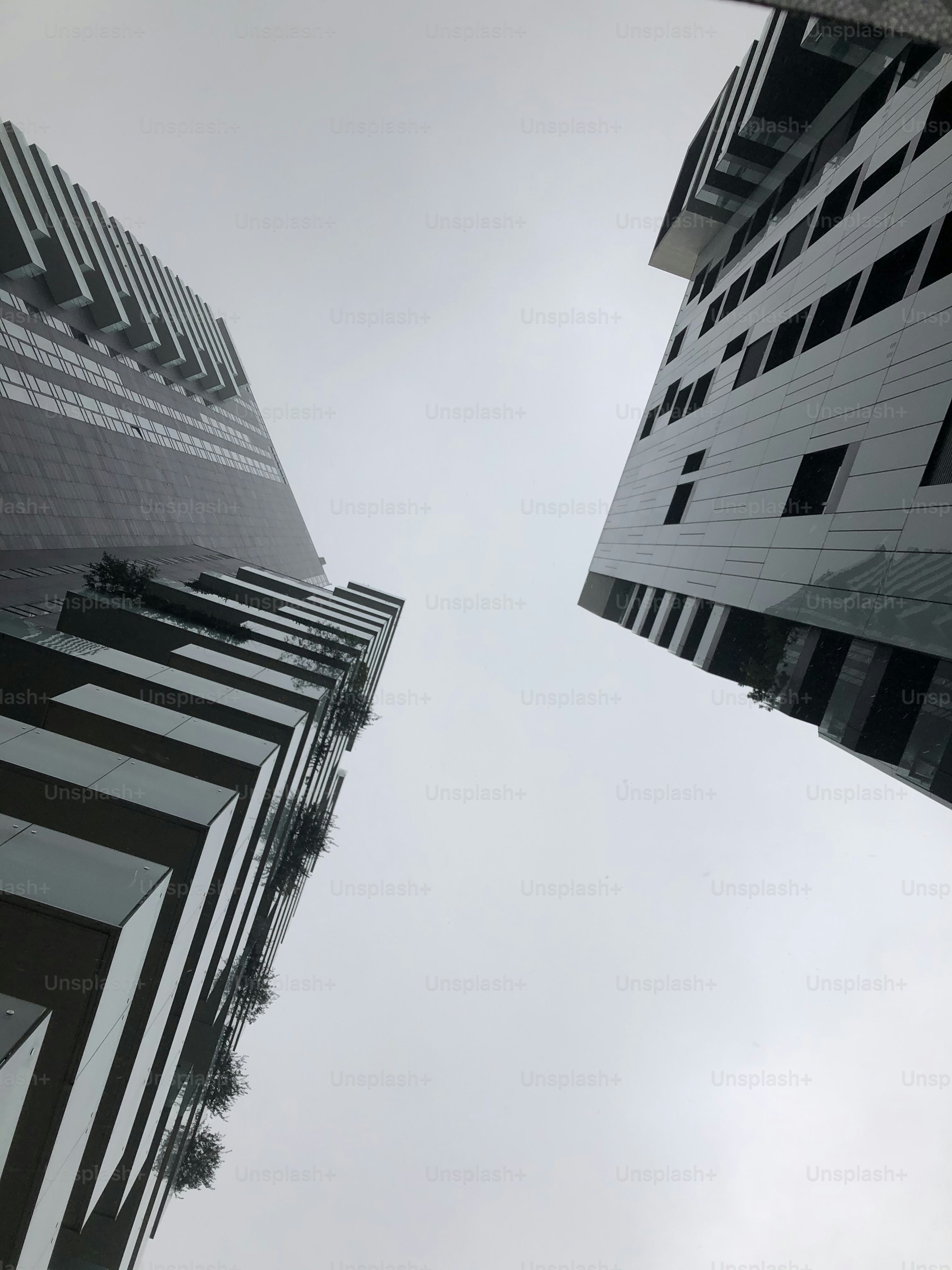 Skyscrapers tower against a cloudy, grey sky. photo – Wallpaper Image ...