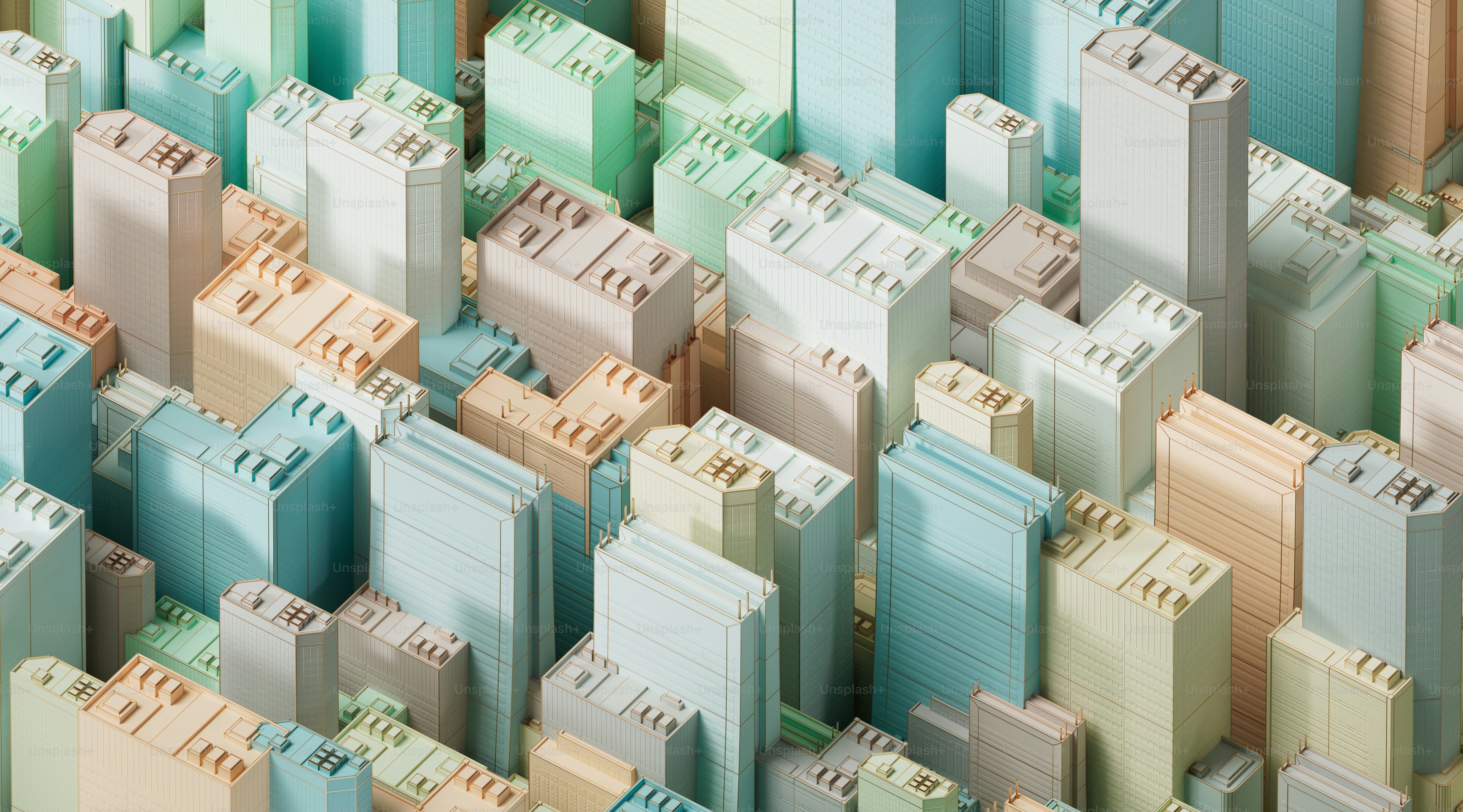 Pastel-colored building blocks form an abstract city. photo – 3d render ...