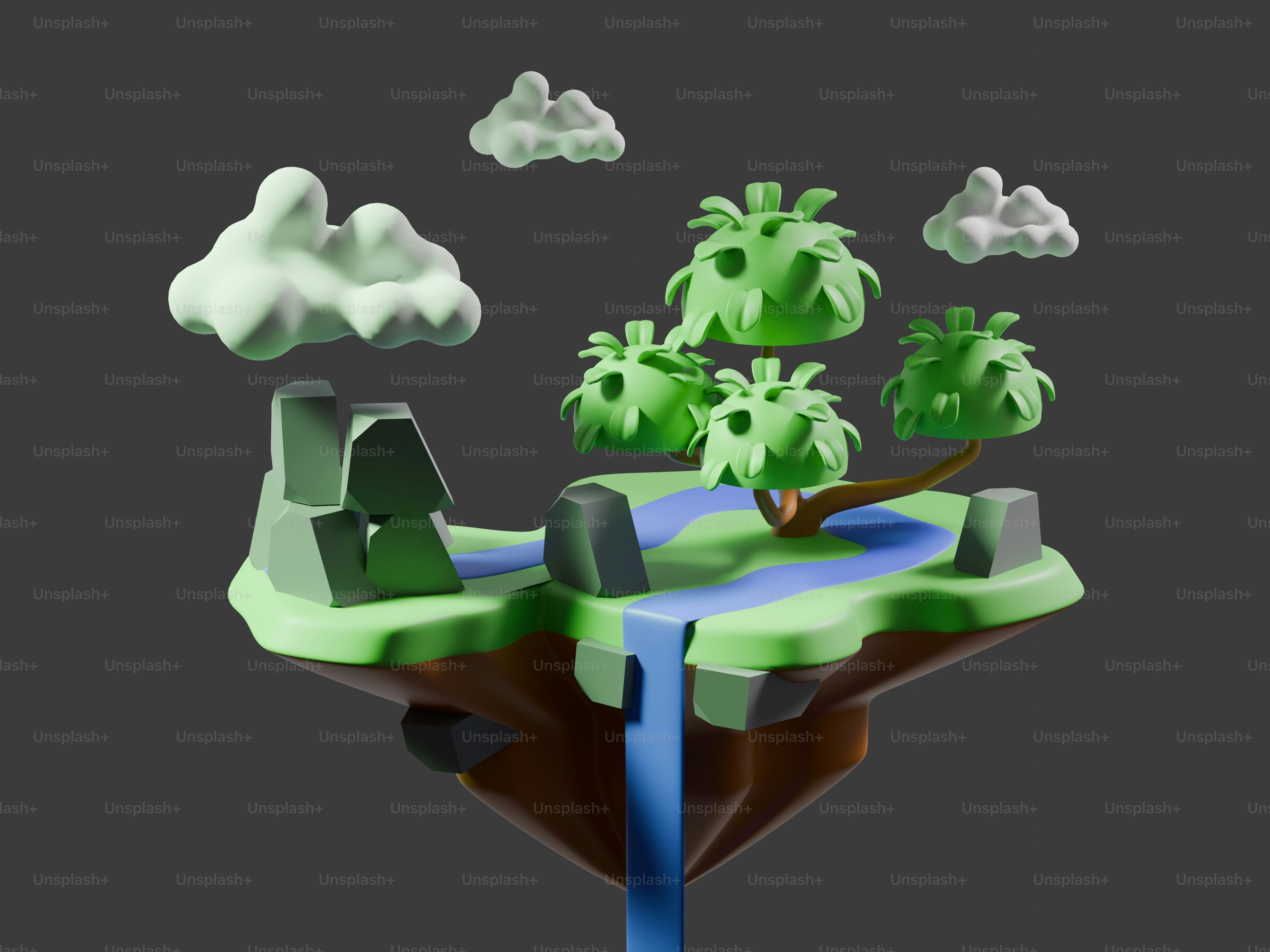 Floating island with trees, waterfall, and clouds. photo – Clouds Image ...