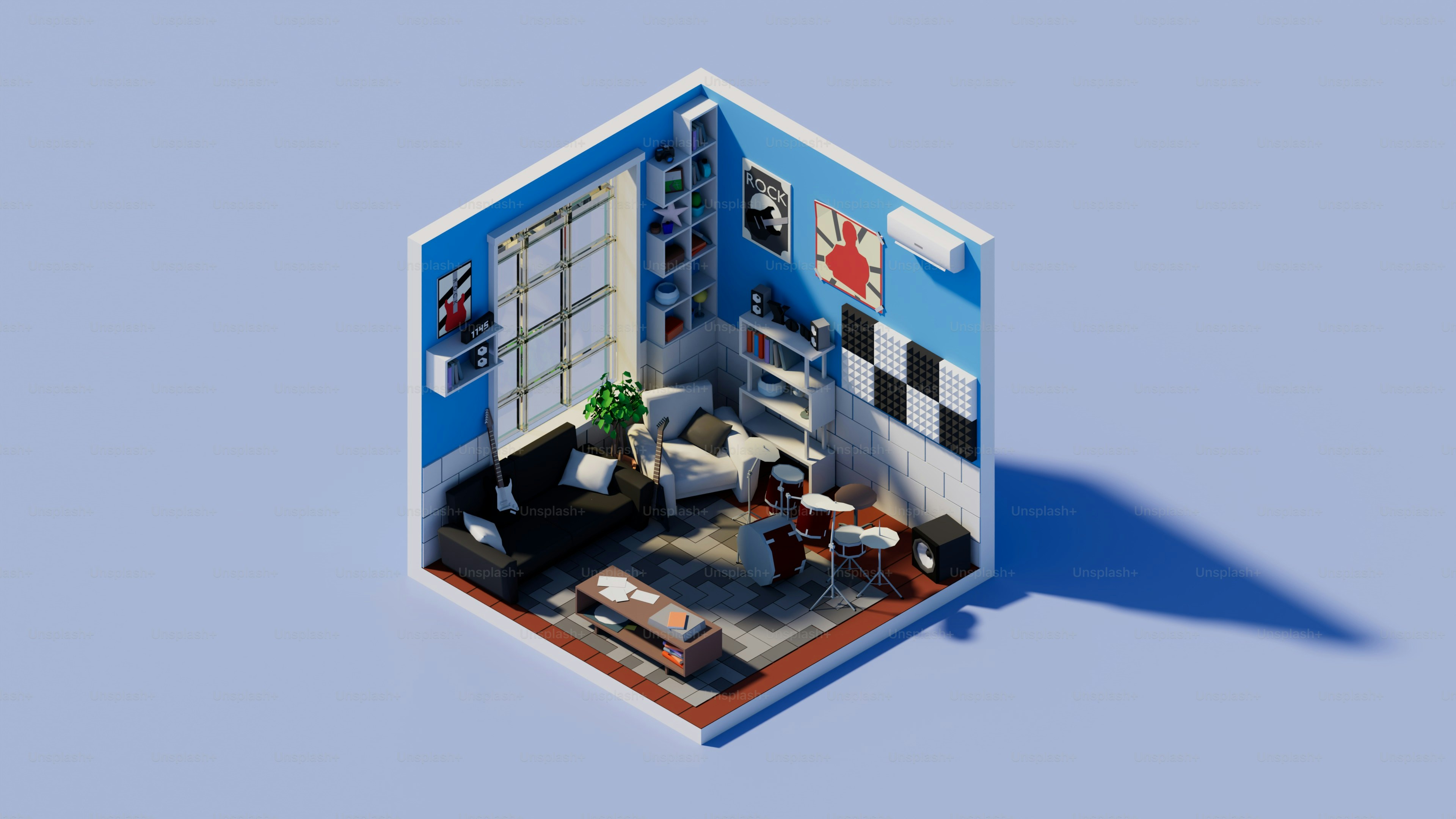 A cozy isometric room with various decorations. photo – 3d render Image ...