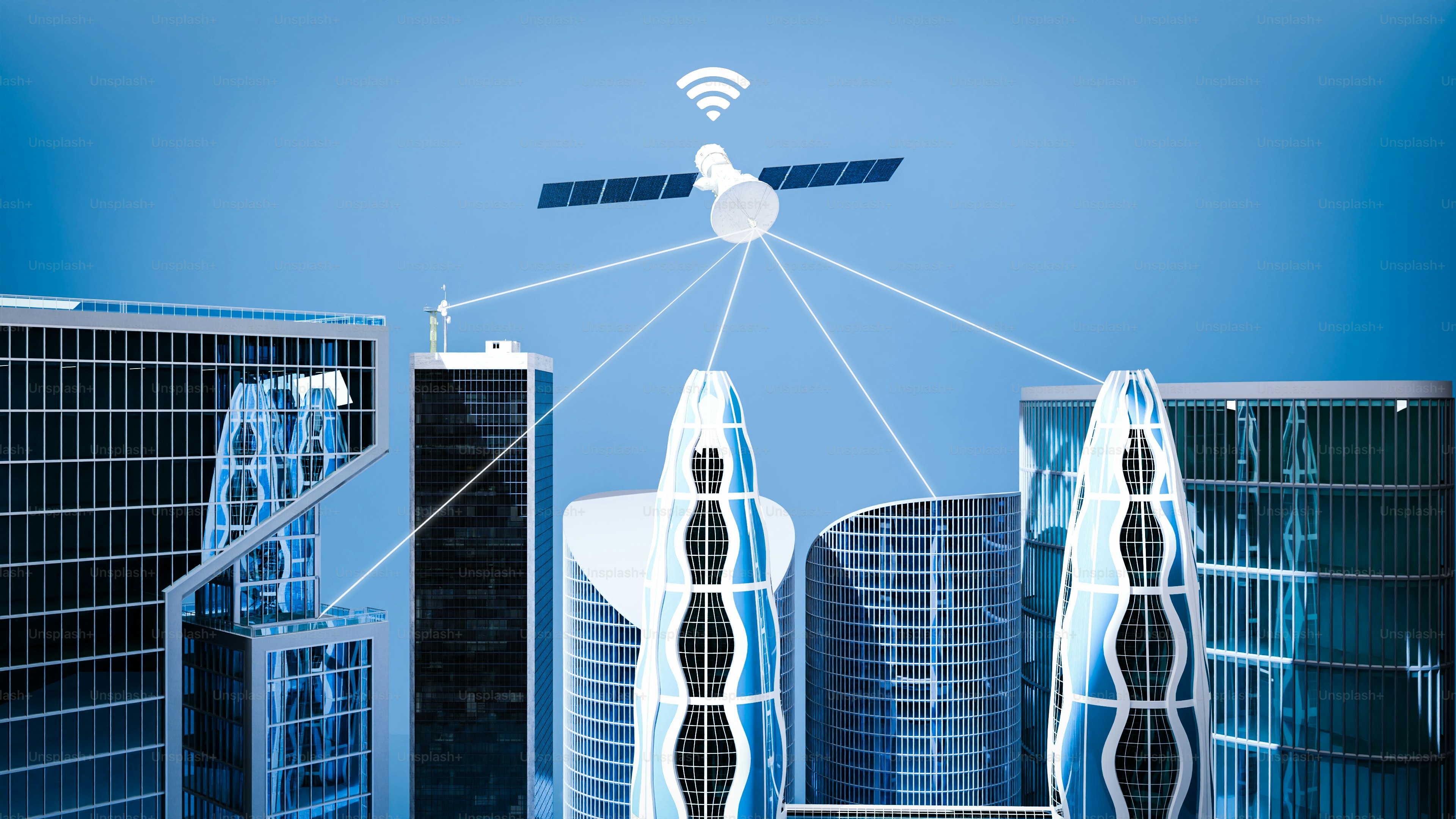 Satellite connects buildings and provides wireless internet. photo ...