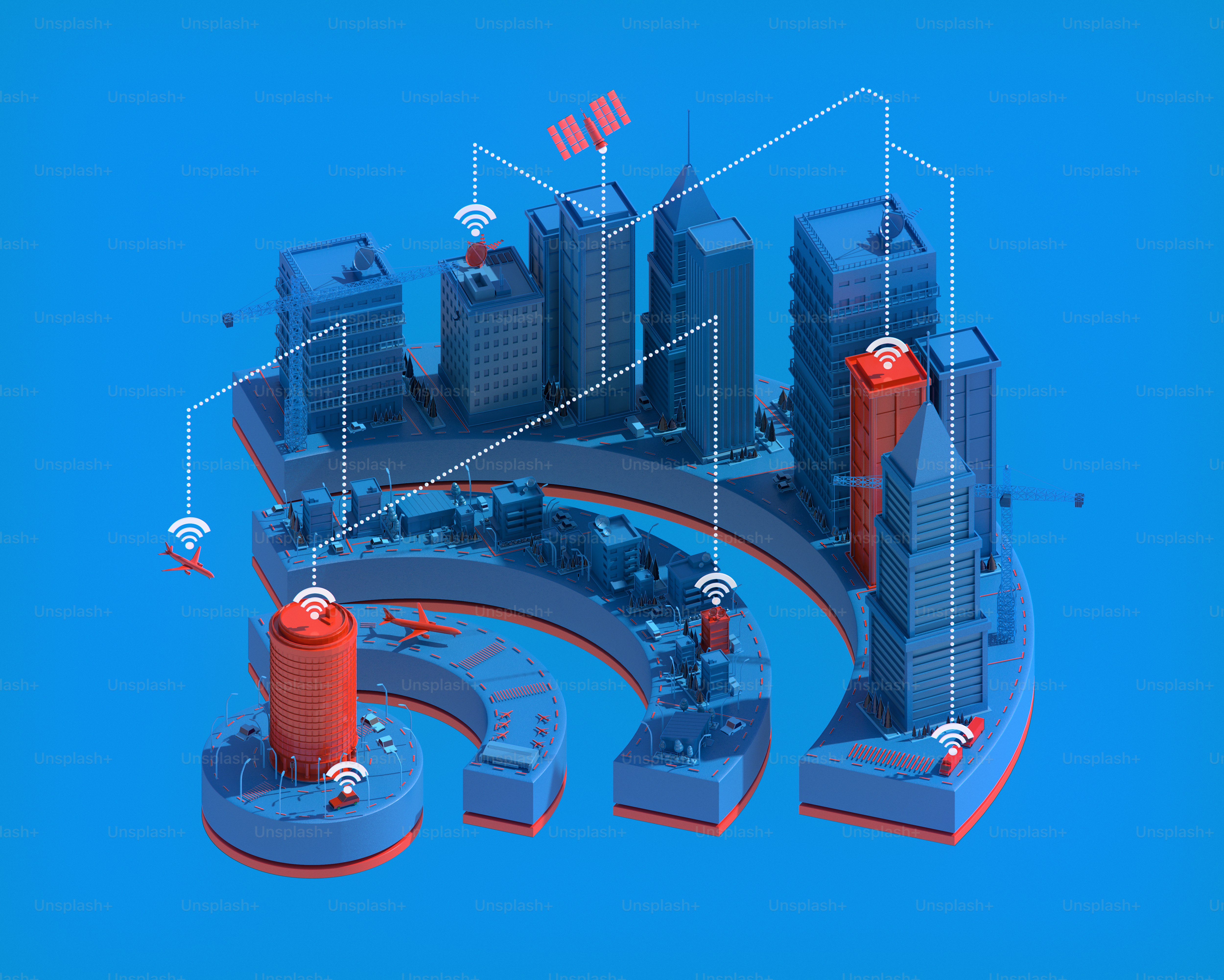 Edificios de ciudades inteligentes conectados por comunicación ...