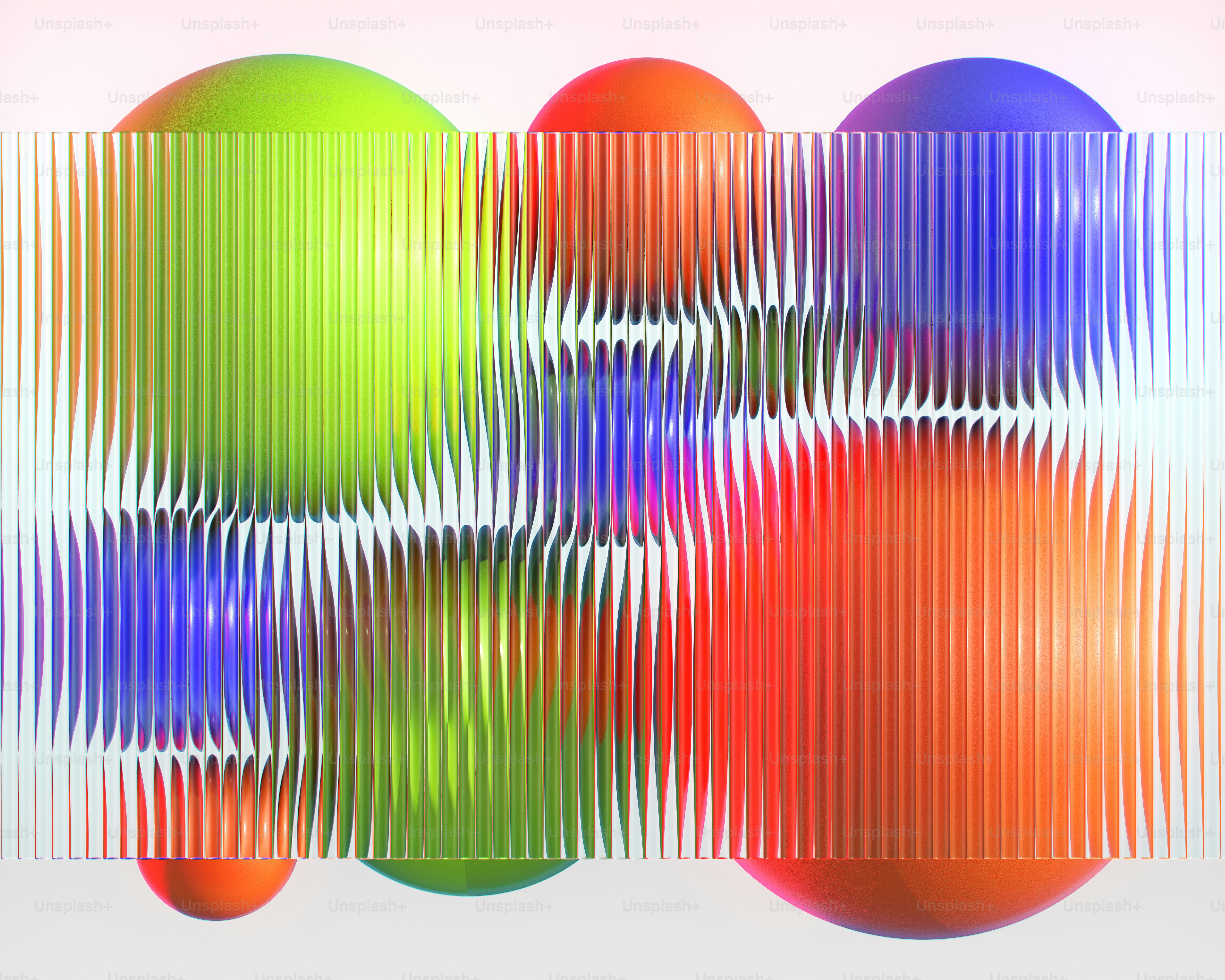 Colorful spheres appear behind a distorted, vertical line. photo ...