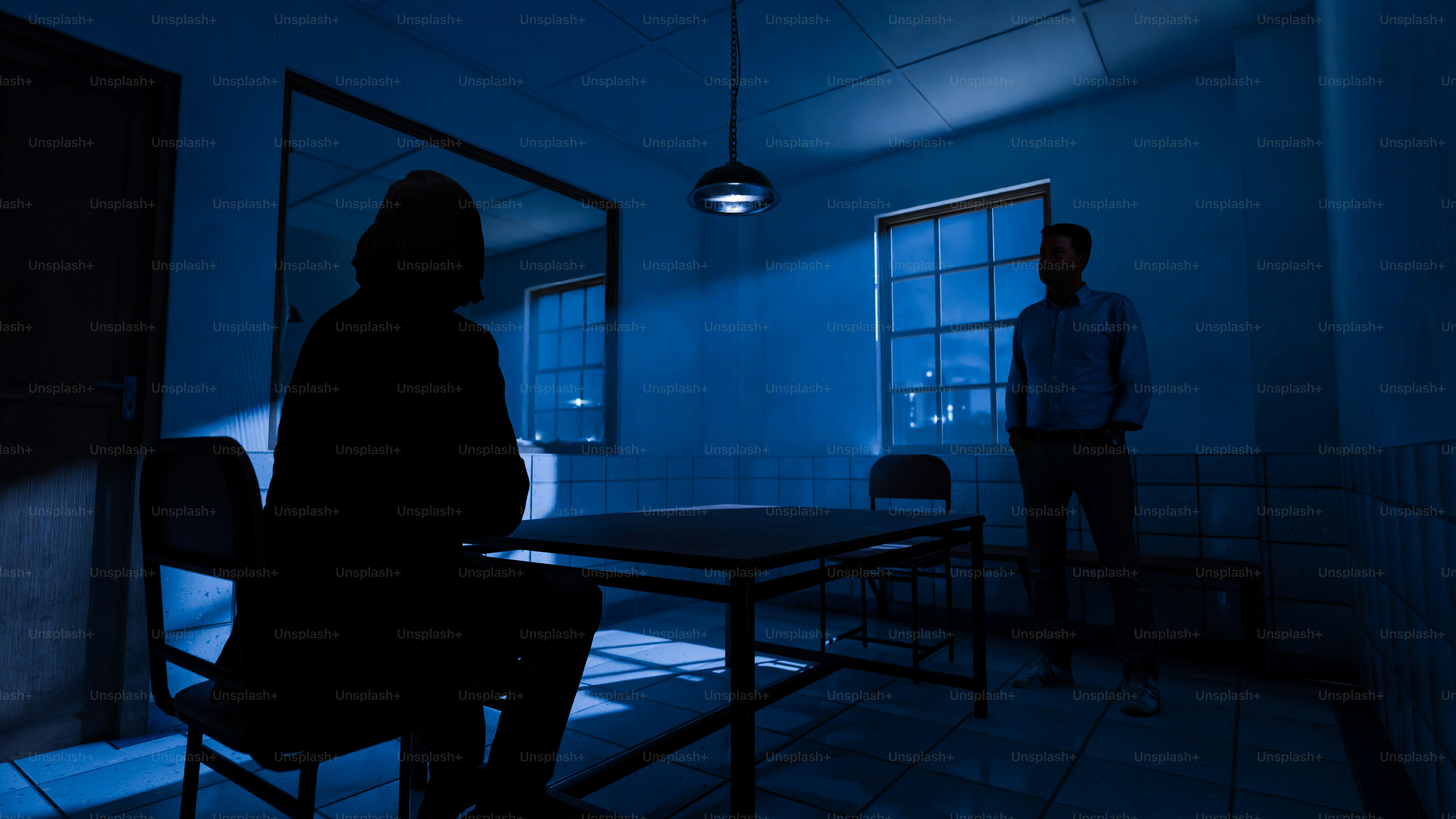A mysterious interrogation is underway in a dark room. photo – Night ...