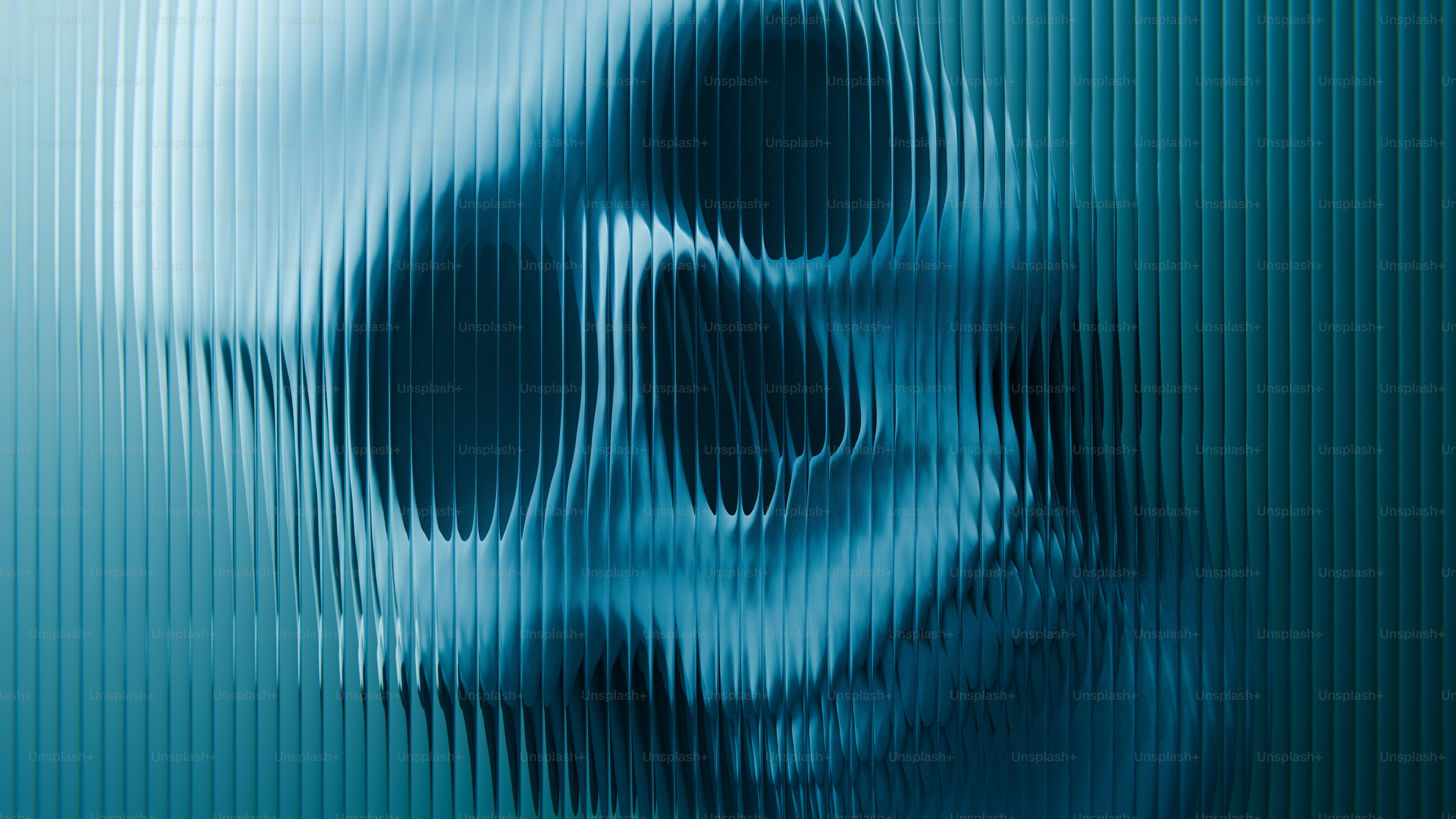 A skull is blurred behind vertical lines. photo – Pattern Image on Unsplash