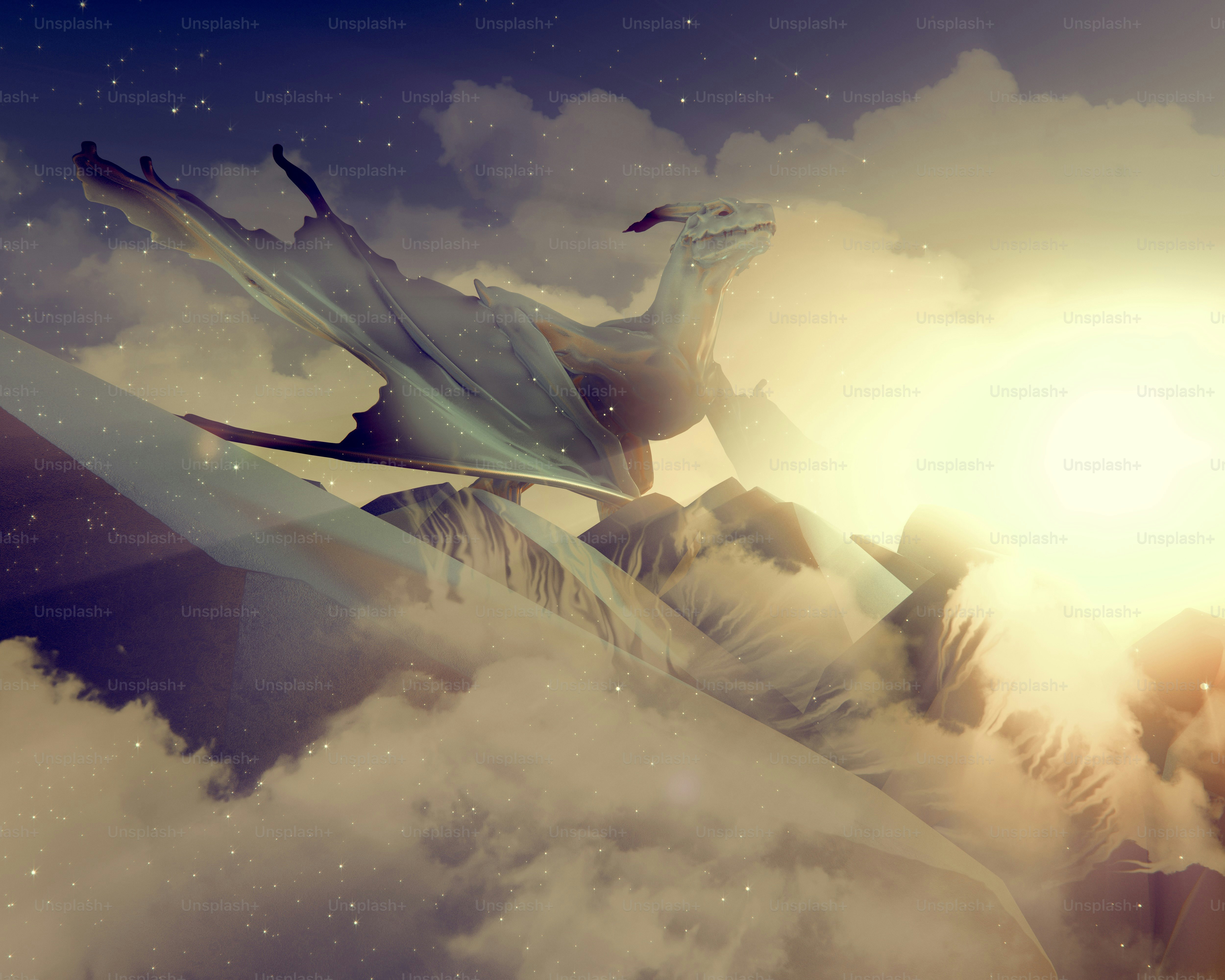 Foto Sebuah kastil megah terletak di awan. – Gambar Render 3d di Unsplash