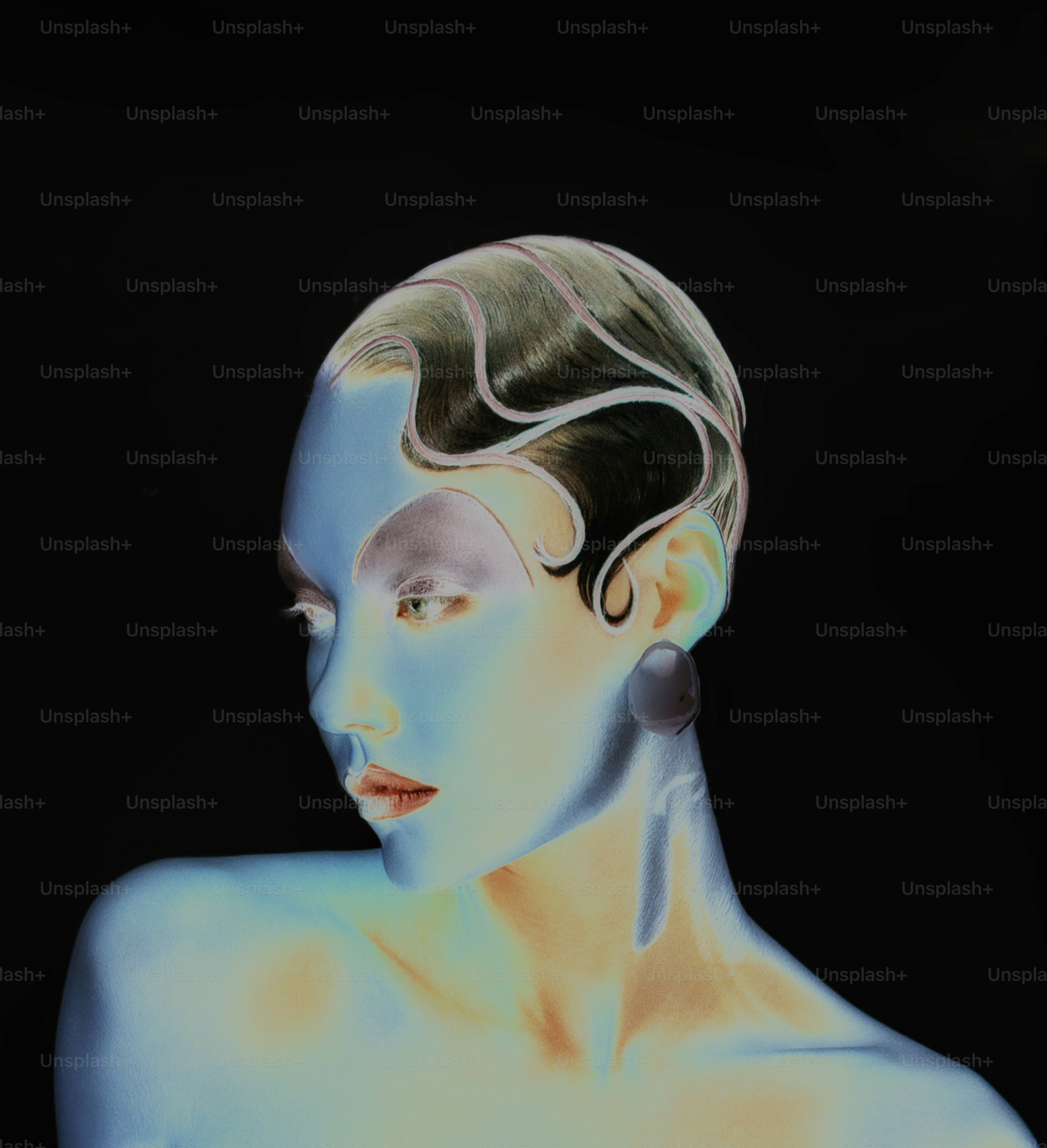 A woman's face is highlighted with a dark background. photo – Abstract ...