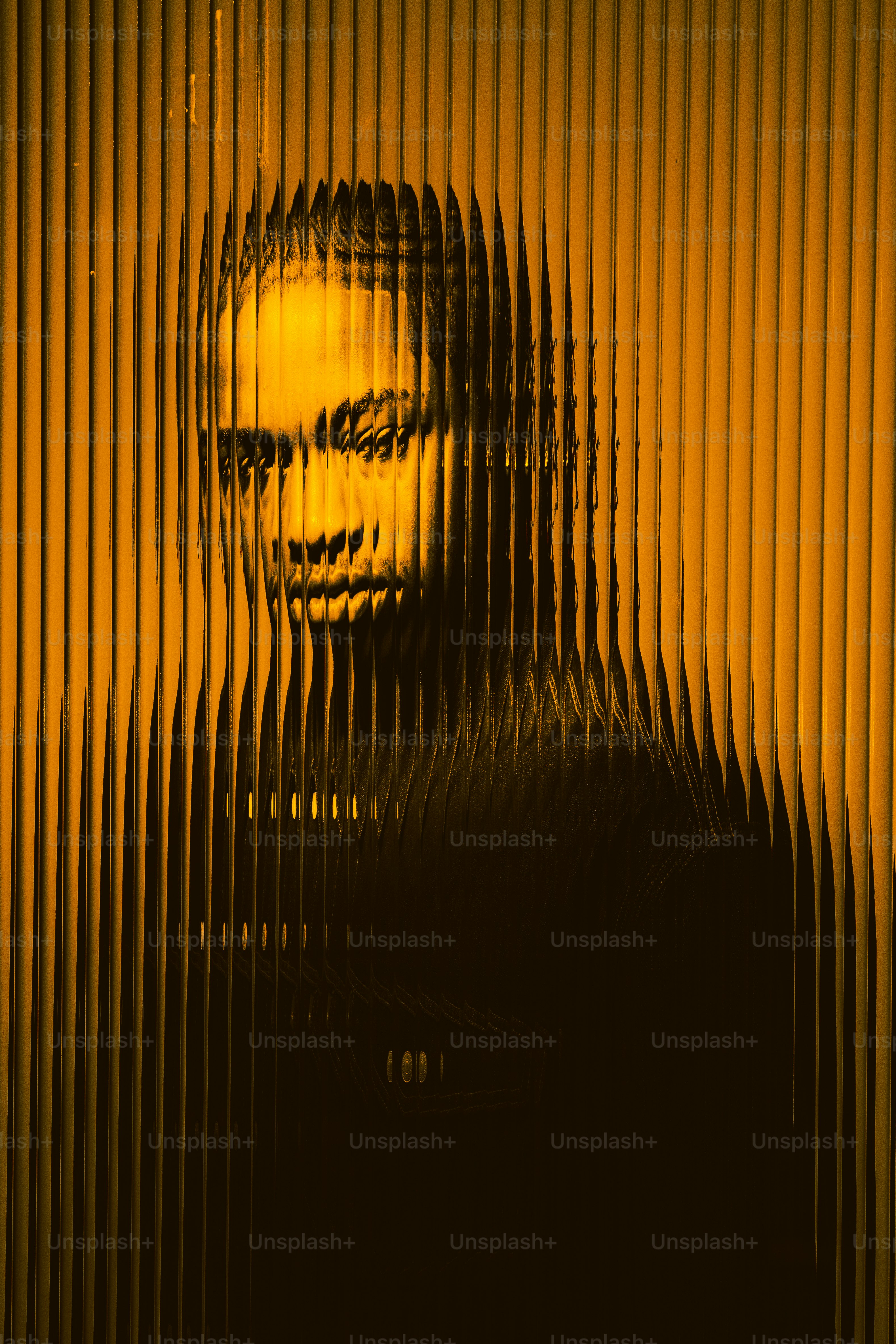A woman's face refracted through vertical lines. photo – Portrait Image ...