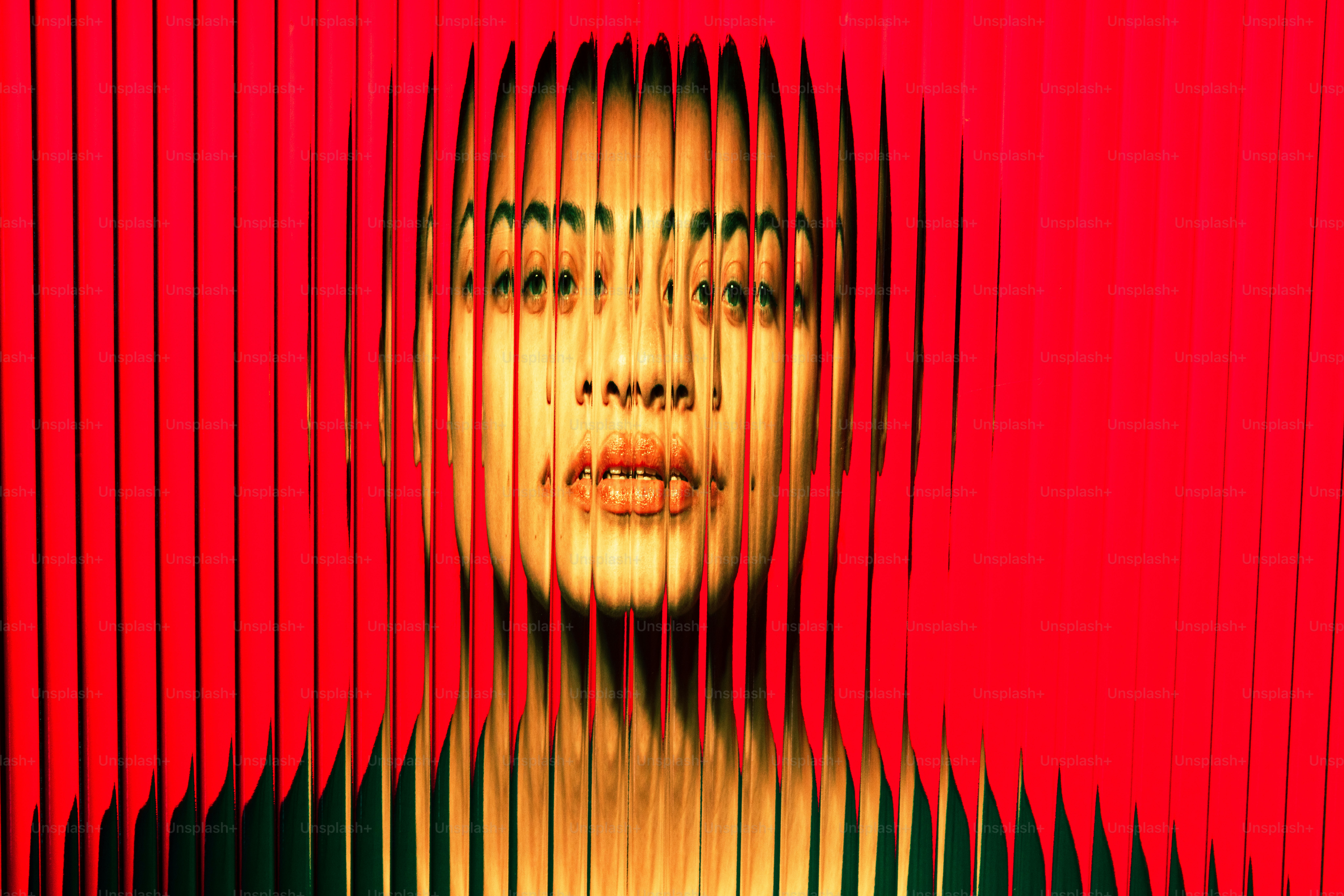 A woman's face is partially obscured by lines. photo – Portrait Image ...