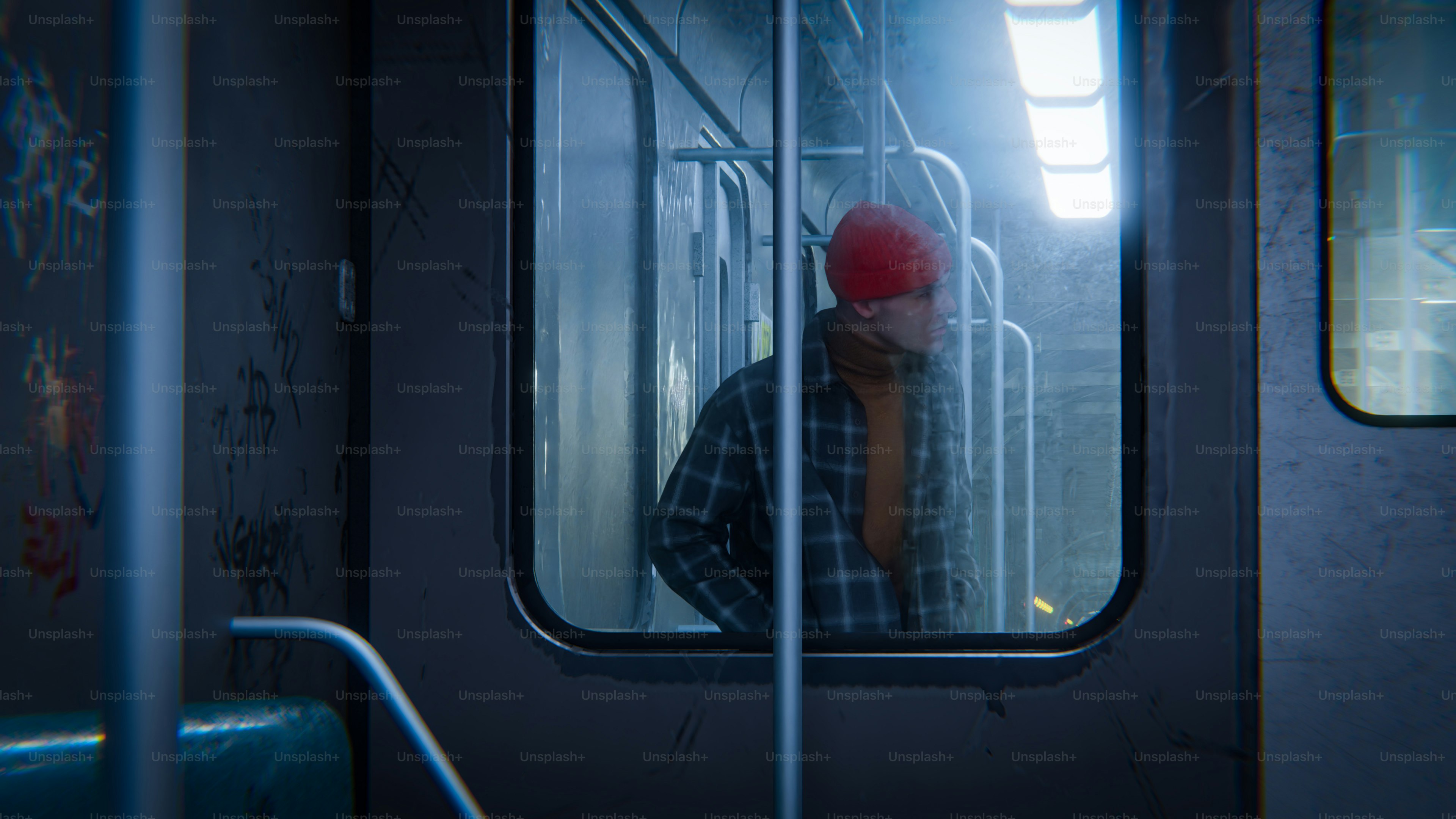 A person stands inside a subway car. photo – Night Image on Unsplash