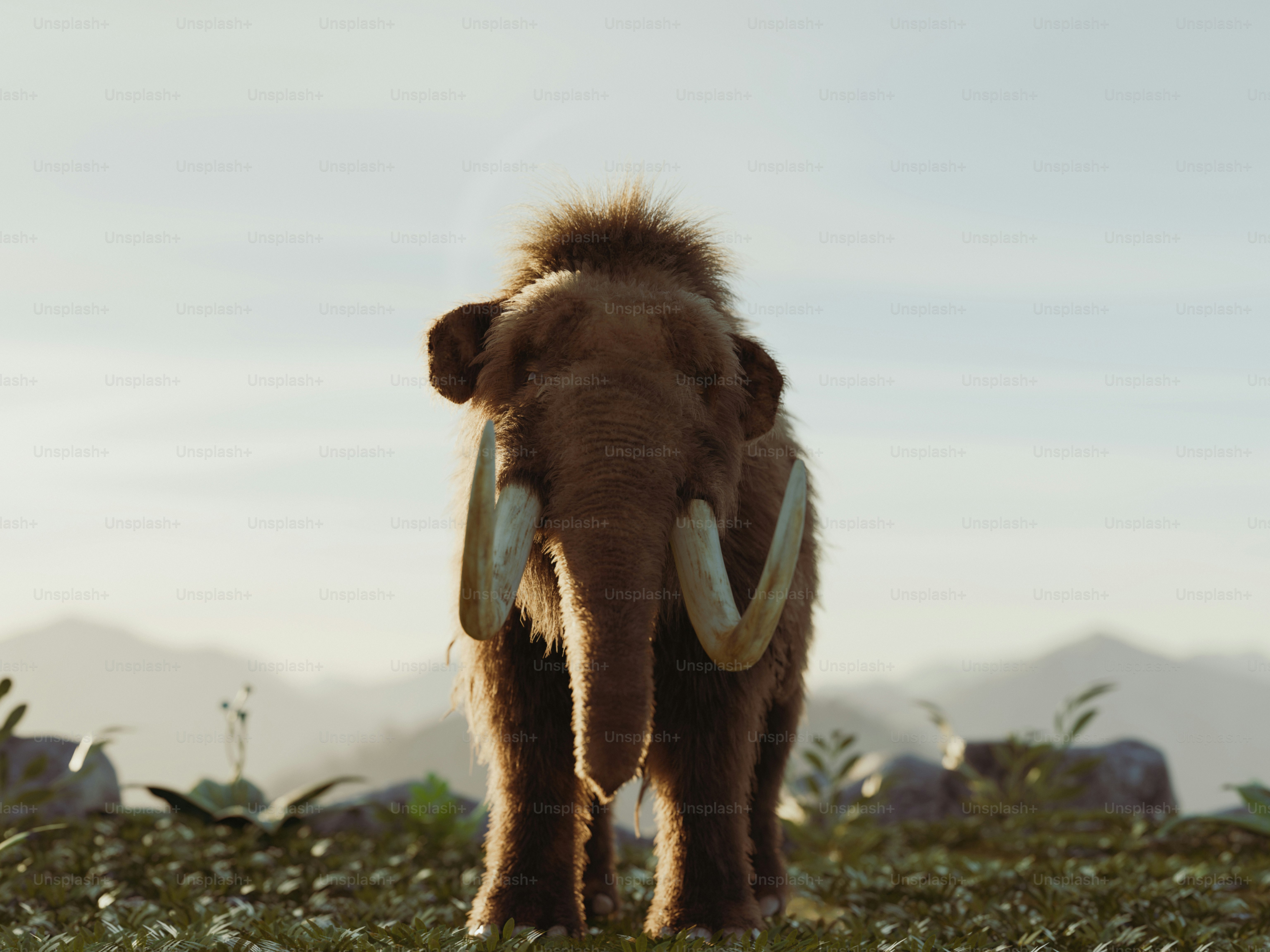 Un mamut se yergue orgulloso en un campo soleado. foto – Imagen de ...