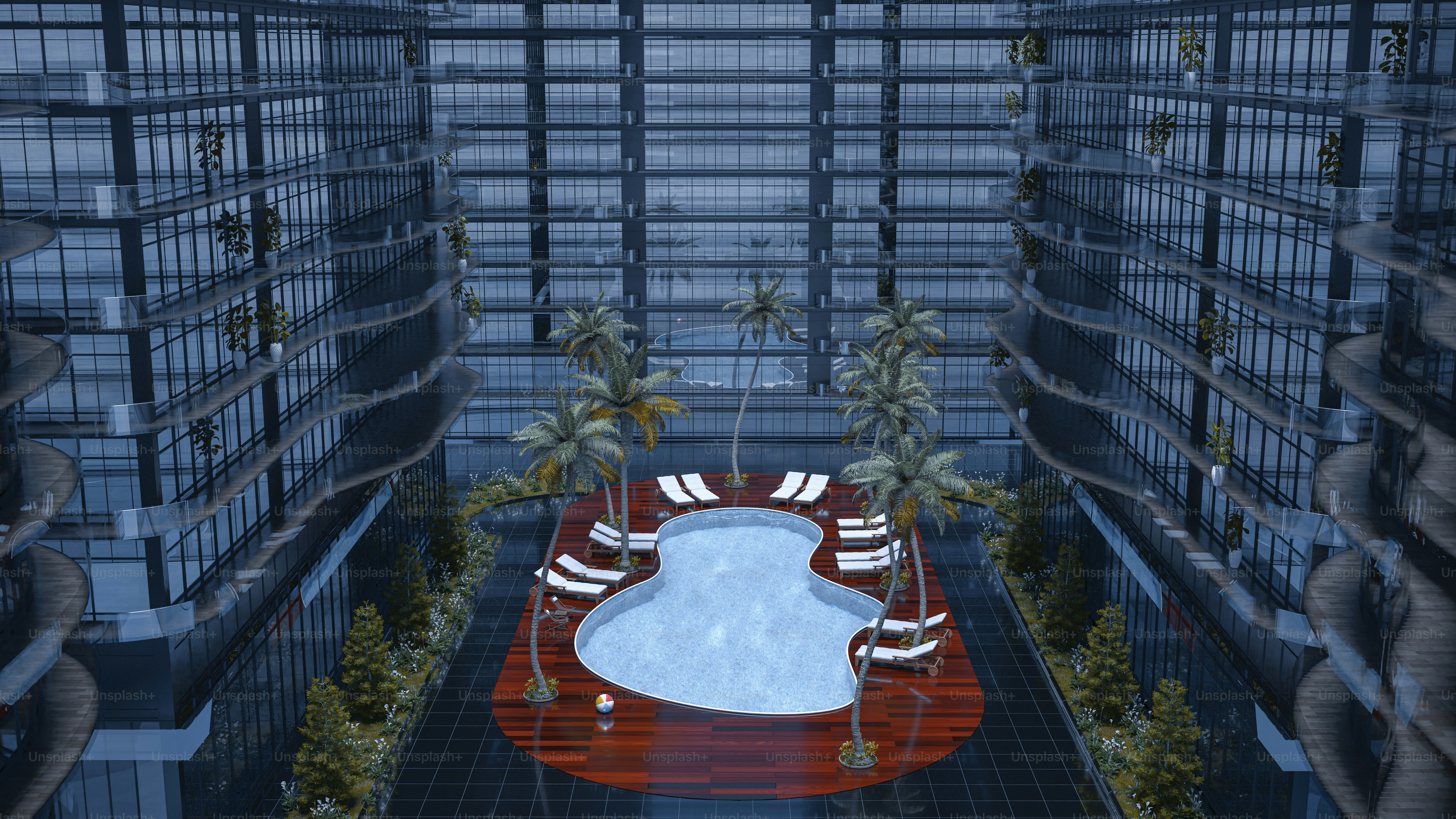 Luxury pool and lounge area in a modern skyscraper. photo – Real estate ...