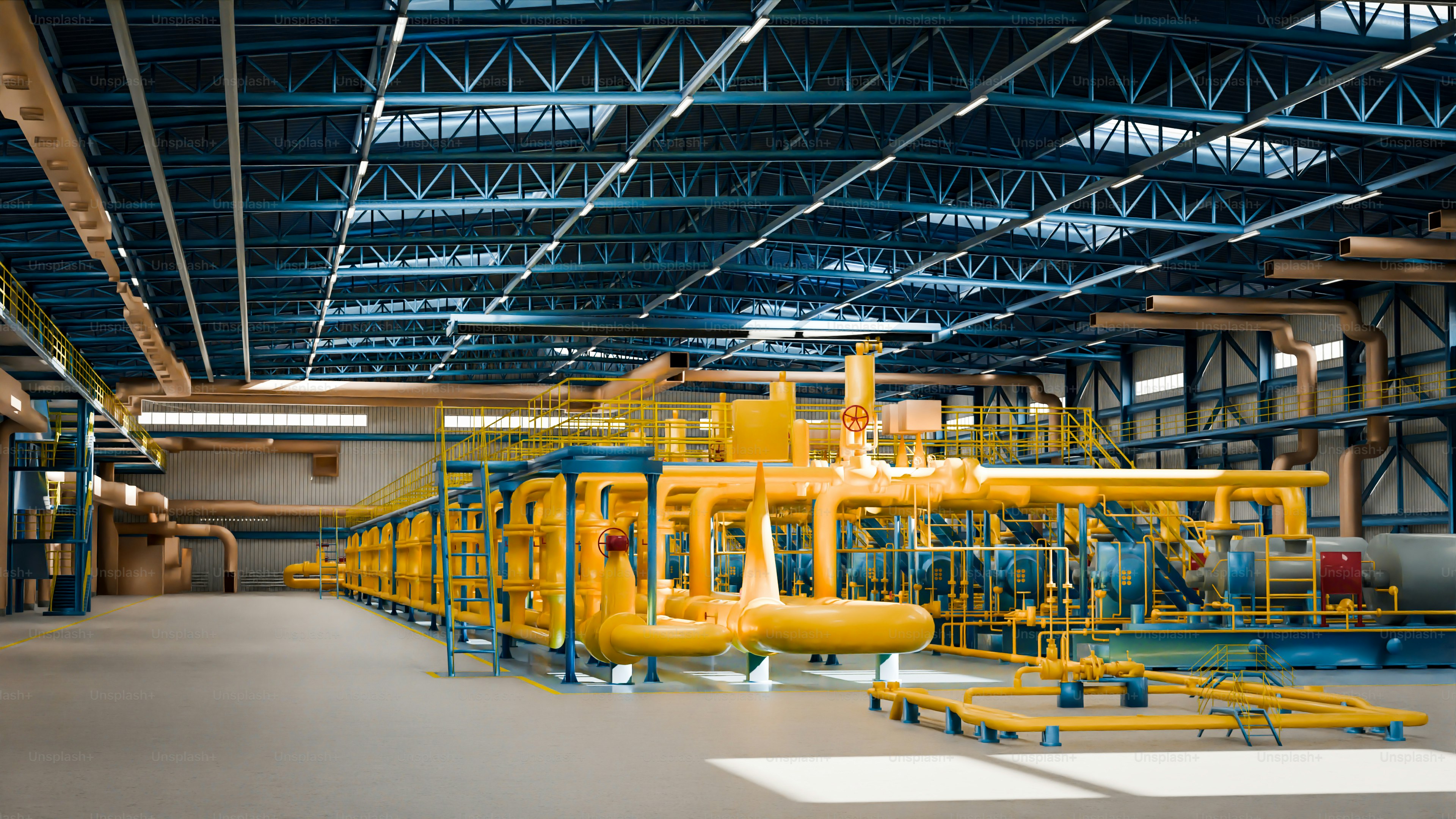 Industrial machinery is displayed in a large factory. photo – Factory ...