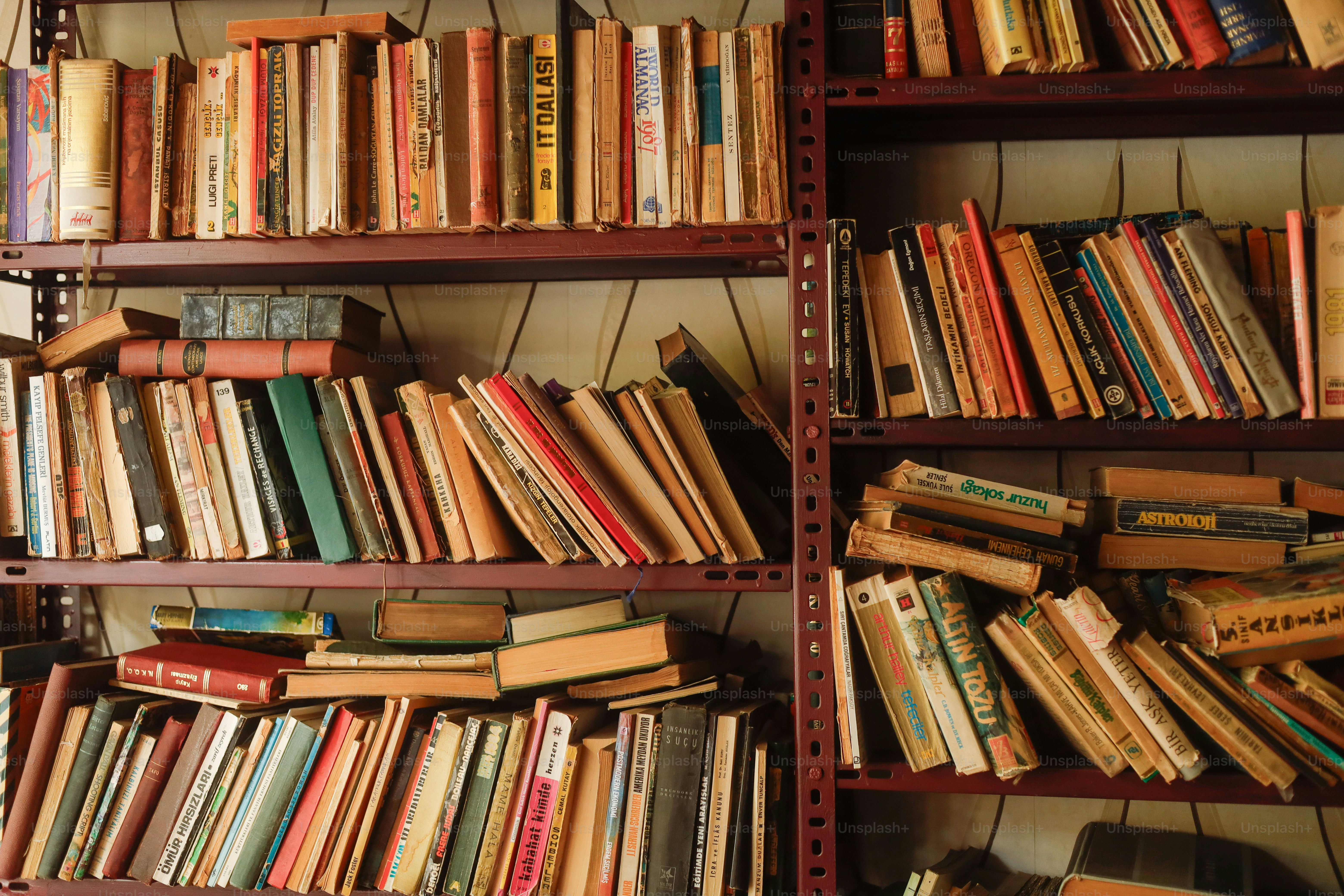 Foto Buku diatur dengan rapi di beberapa rak. – Gambar Buku di Unsplash