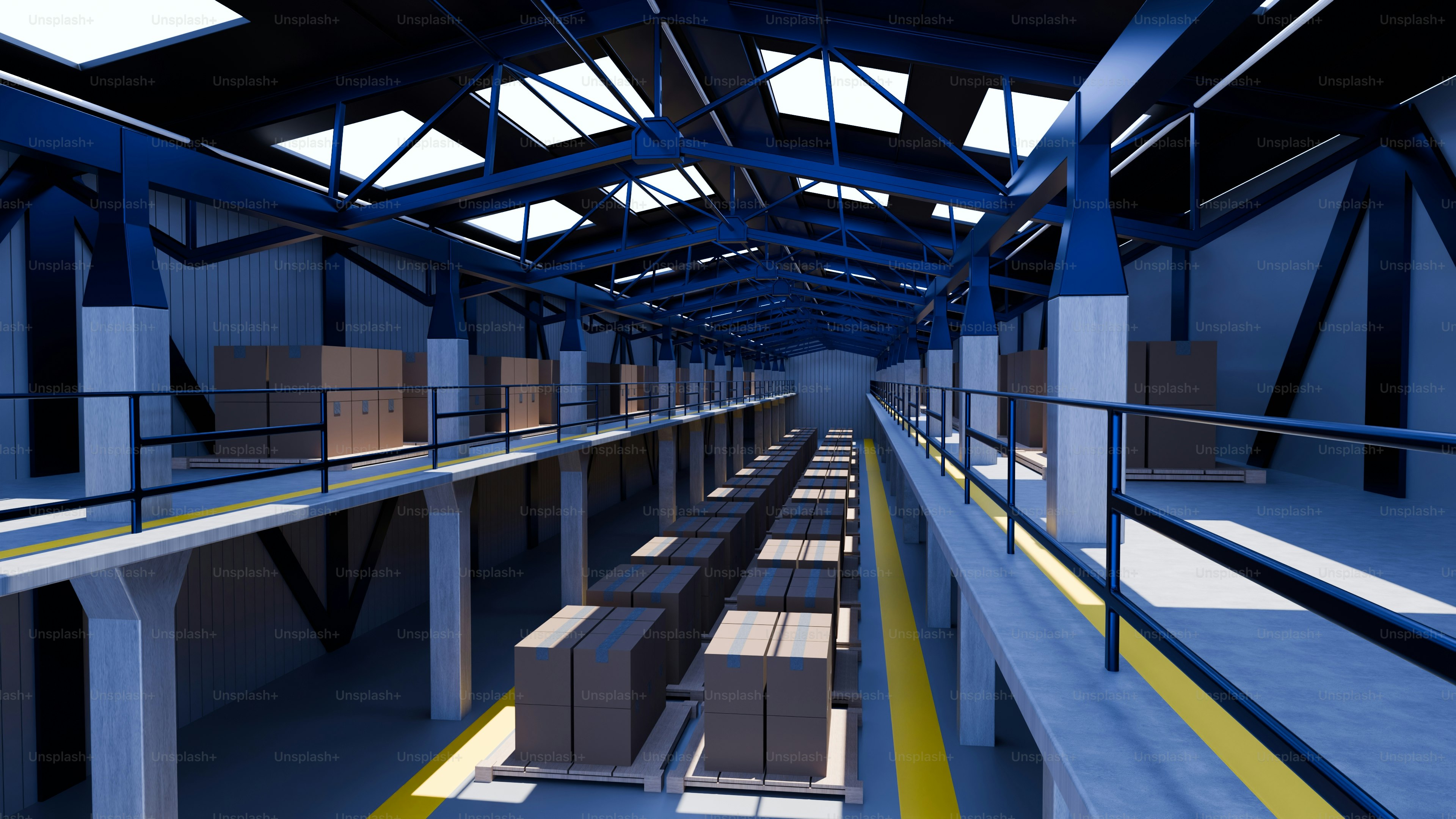 Inside a large factory warehouse with boxes. photo – Logistics Image on ...