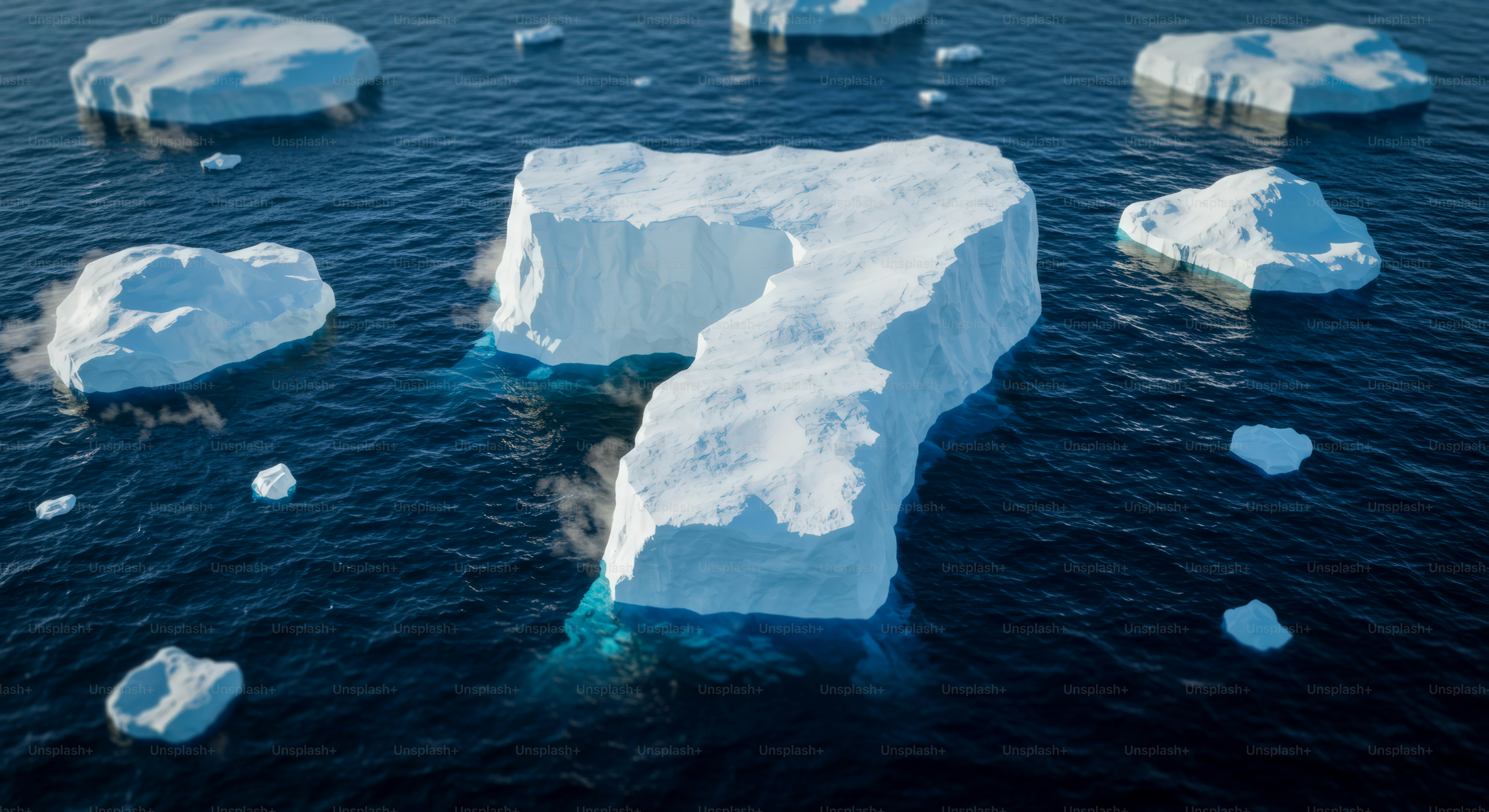 Icebergs float on a dark blue ocean. photo – 3d render Image on Unsplash