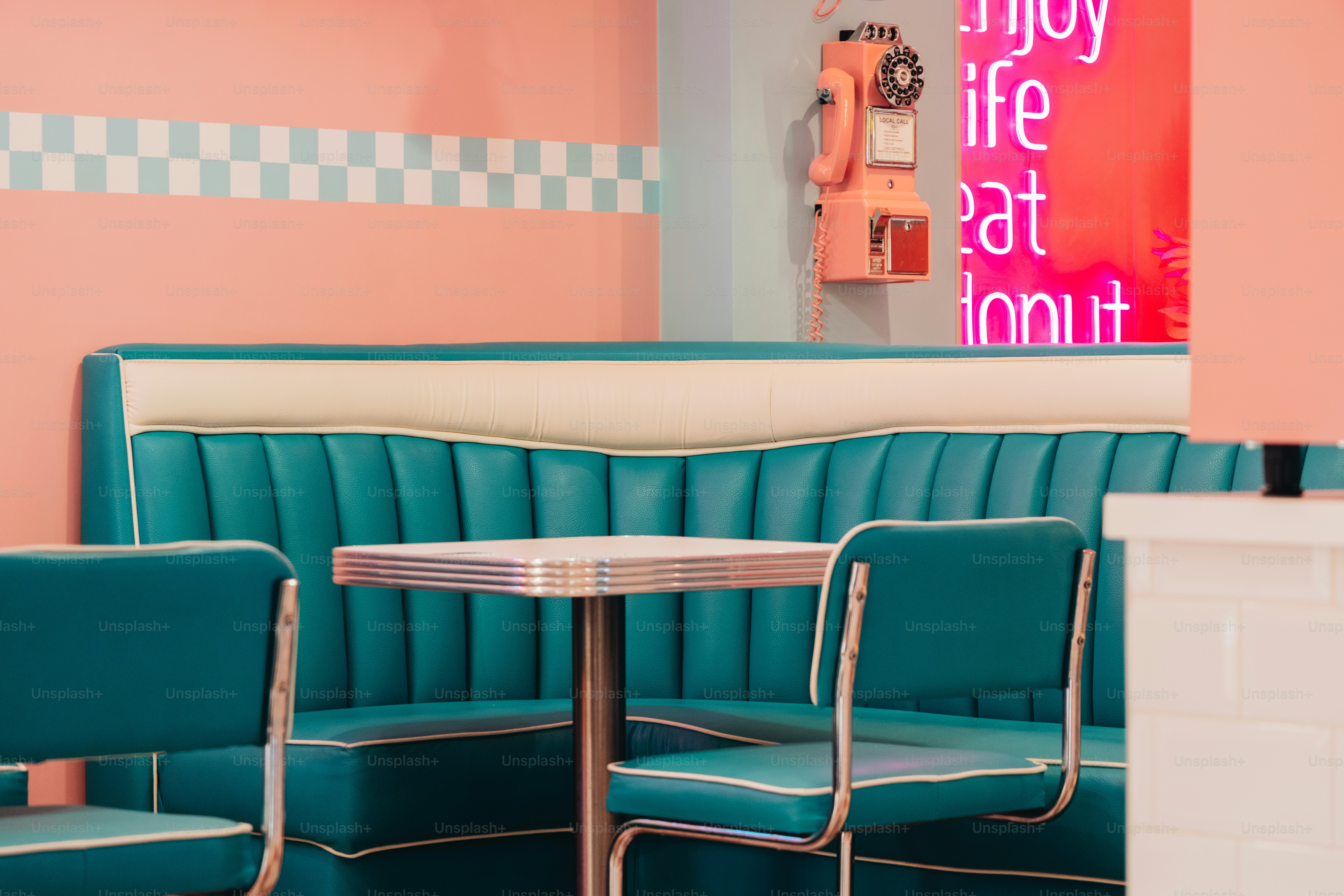Retro diner booth and chairs in soft colors. photo – Interior design ...