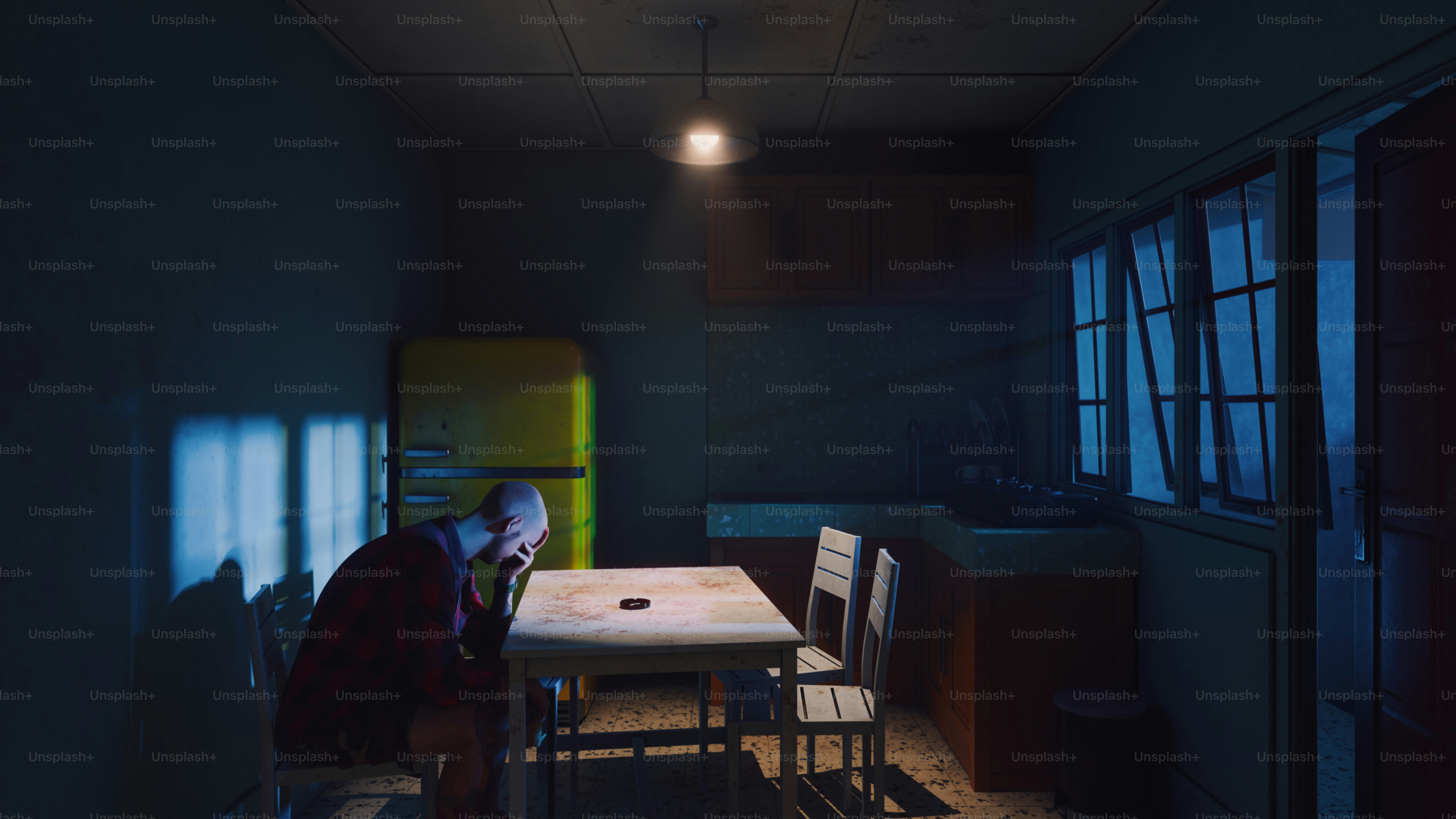 A lonely person sits at a table. photo – Dark Image on Unsplash