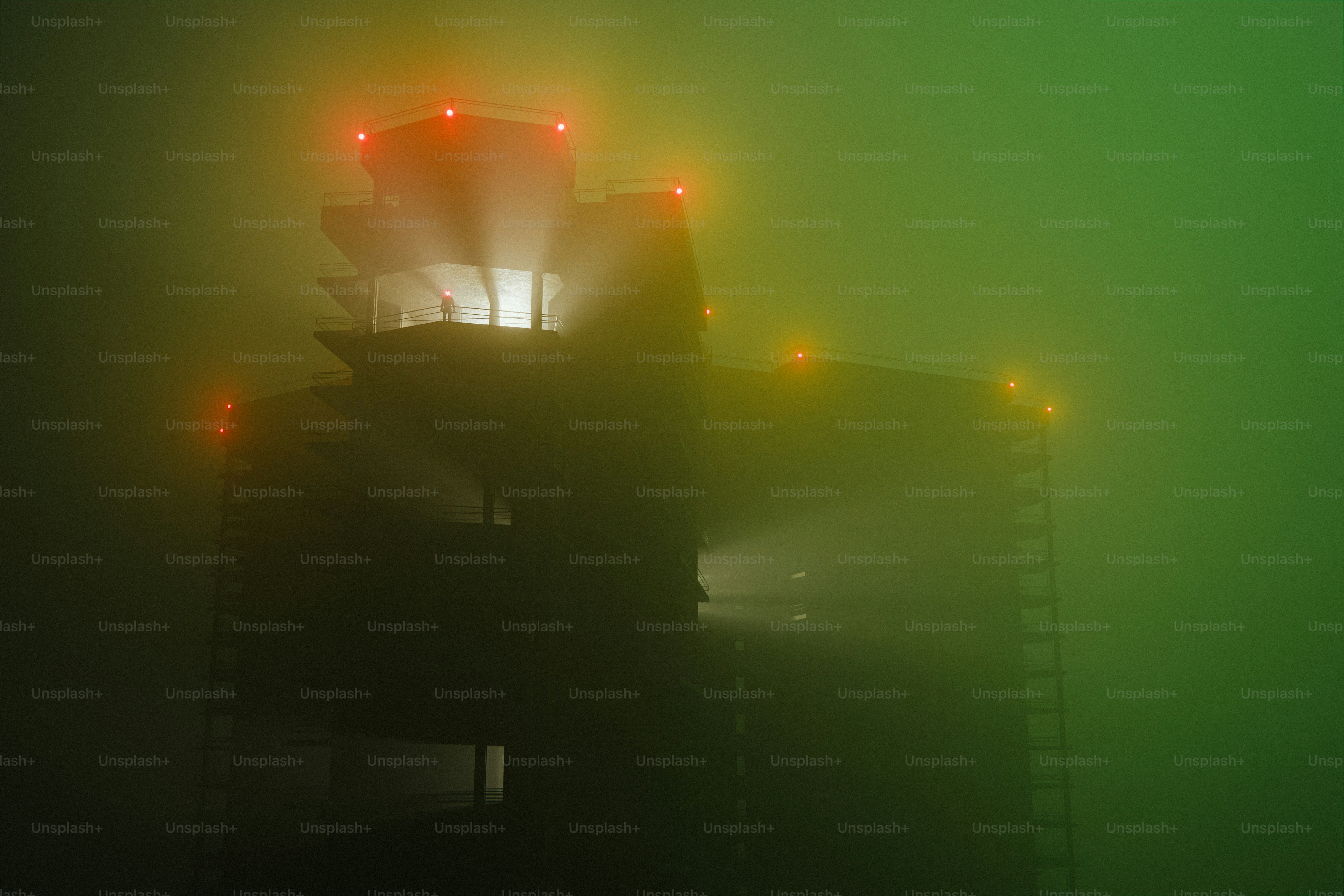Foggy building with lights glowing eerily. photo – Wallpaper Image on ...