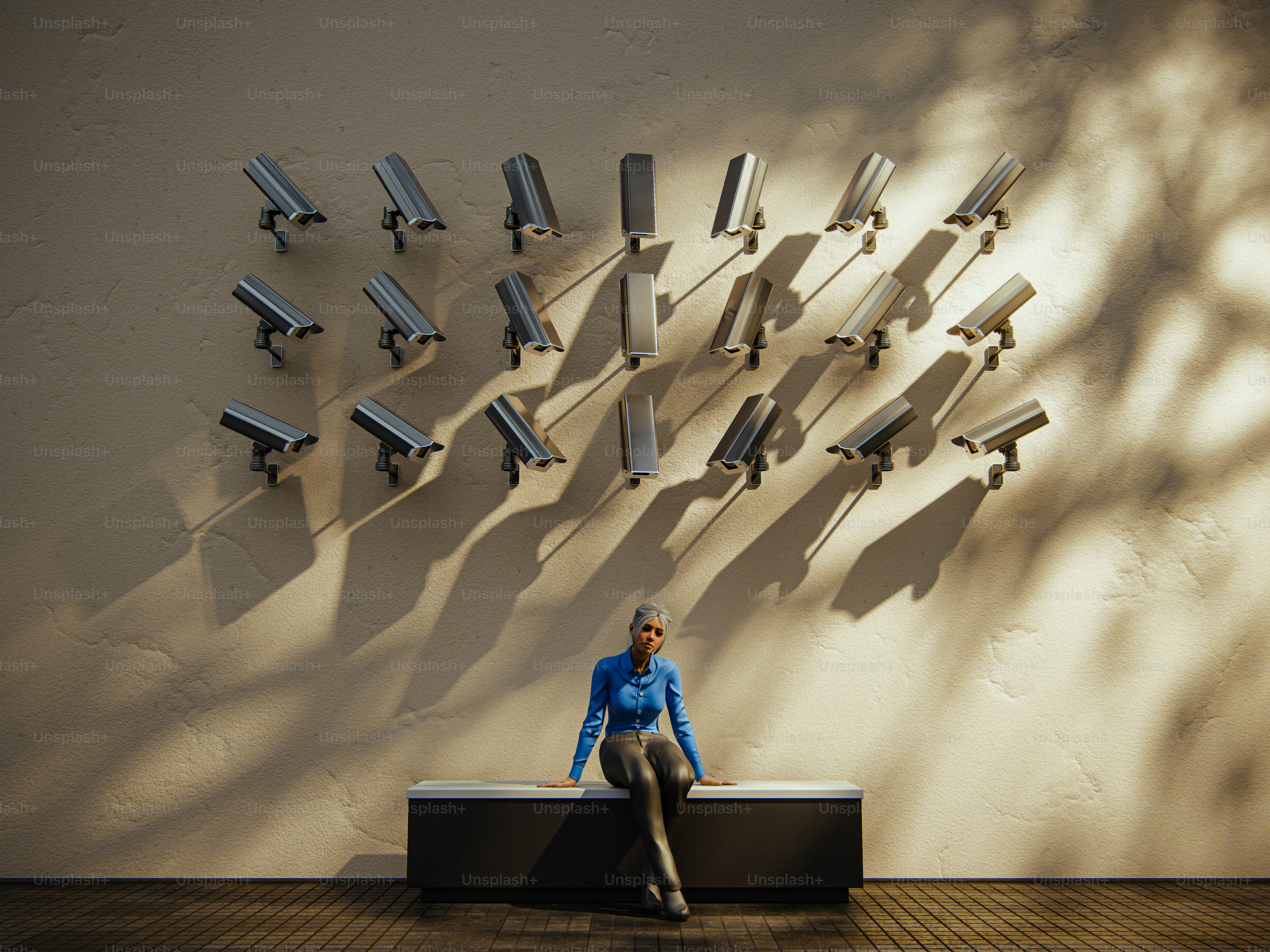 A person is watched by many security cameras. photo – Wall Image on ...