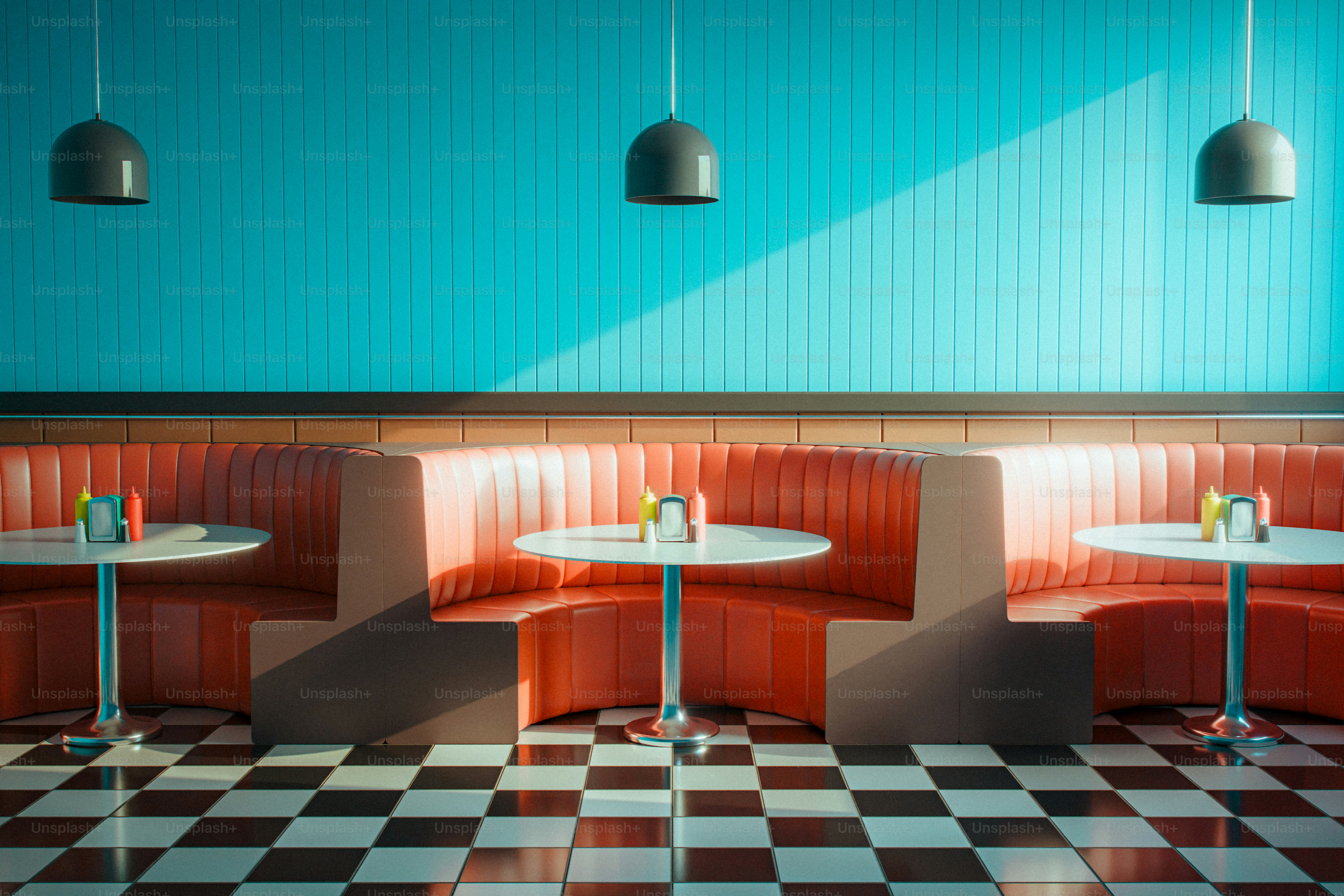 A classic diner interior with booths and tables. photo – Wallpaper ...