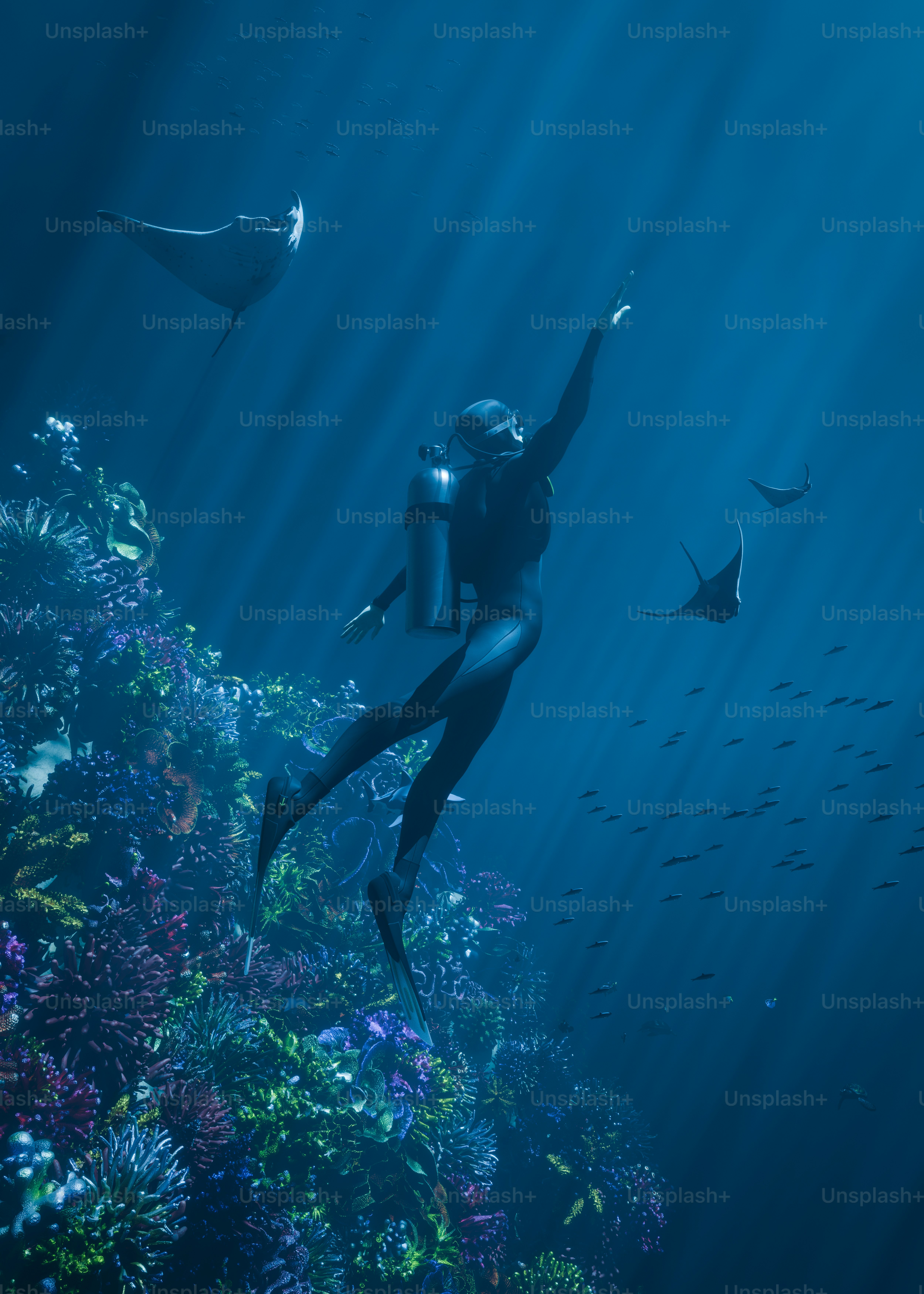 A scuba diver explores a vibrant underwater world. photo – Underwater ...
