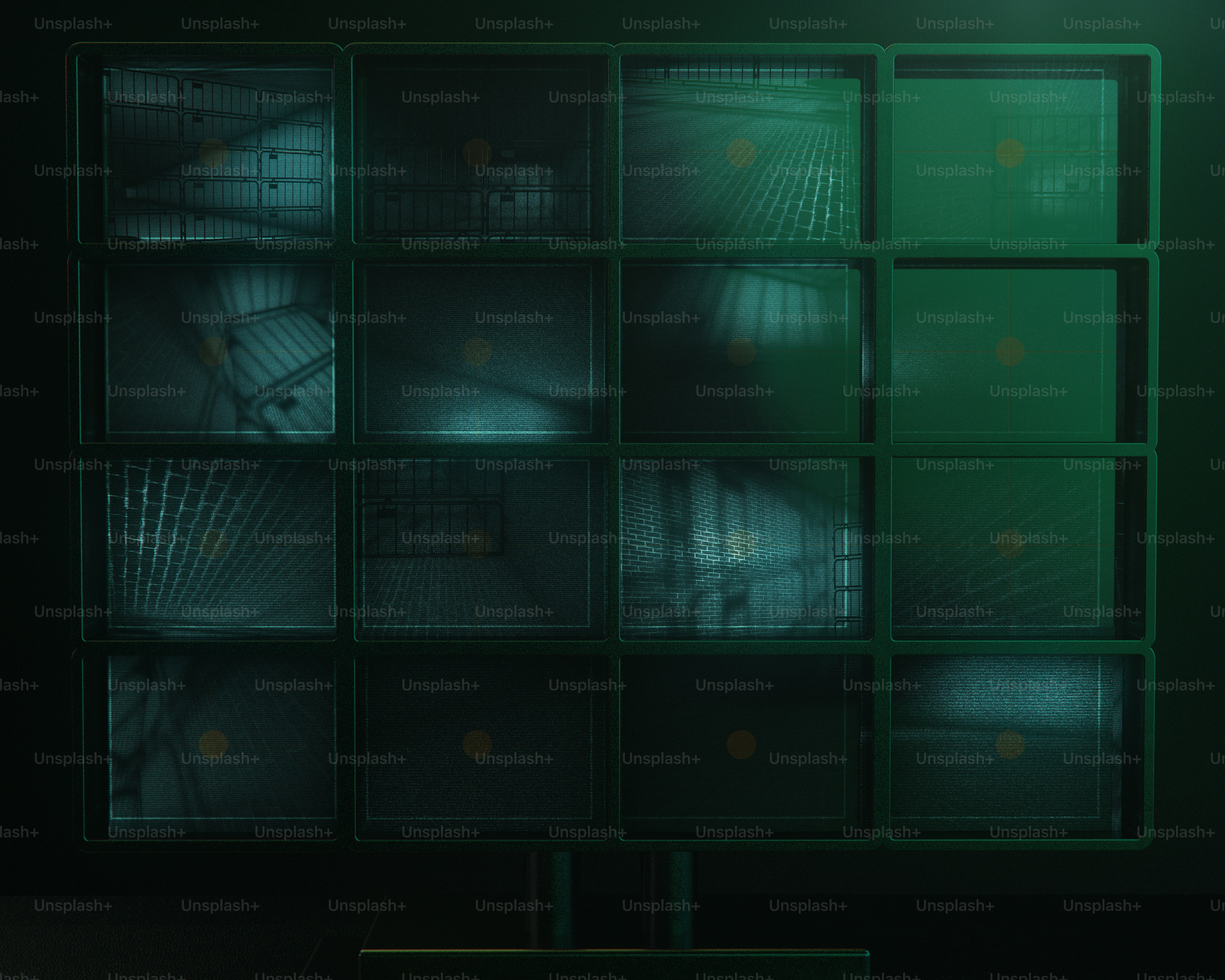 Surveillance monitor displays various feeds in grid layout. photo ...