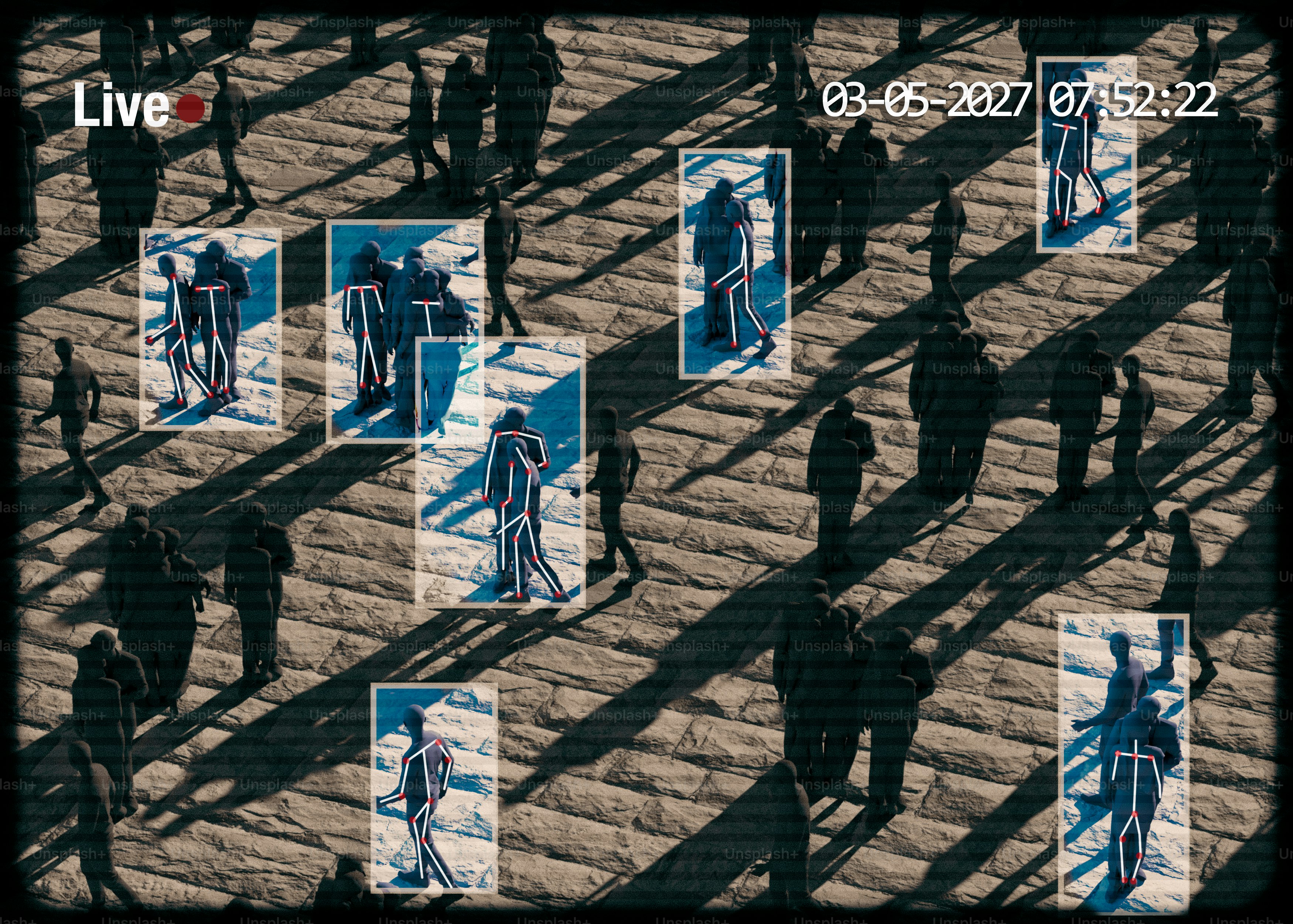 Cctv footage highlights and tracks people in a crowd. photo – Security ...