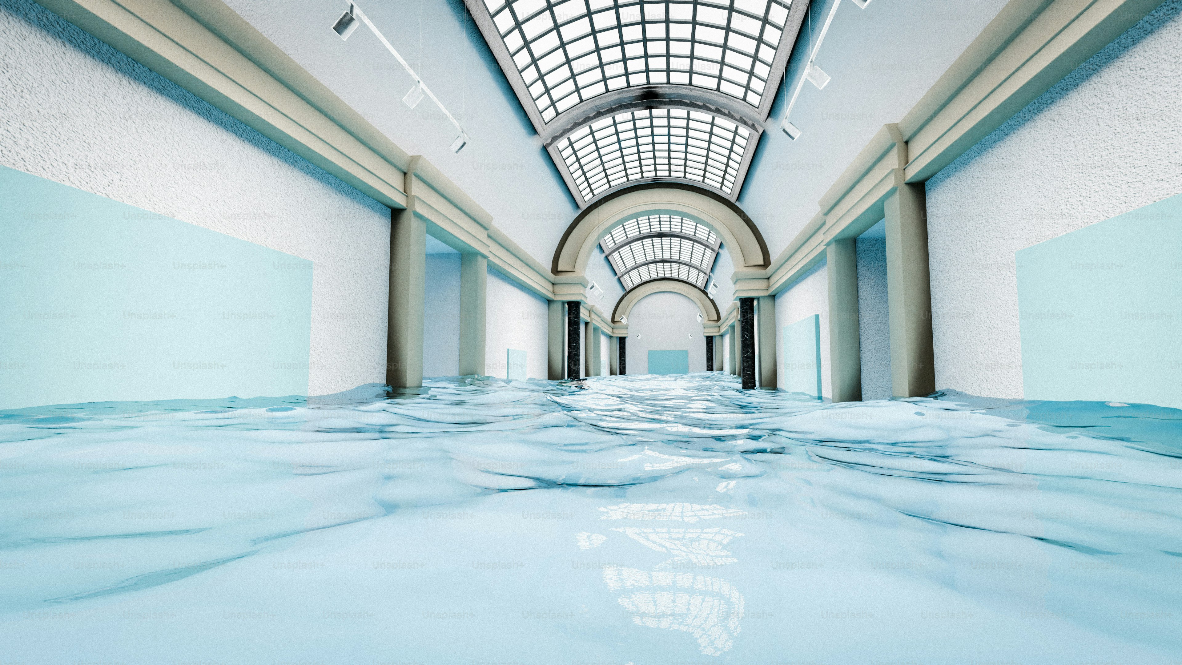 A flooded hallway reflects the light. photo – Abstract Image on Unsplash