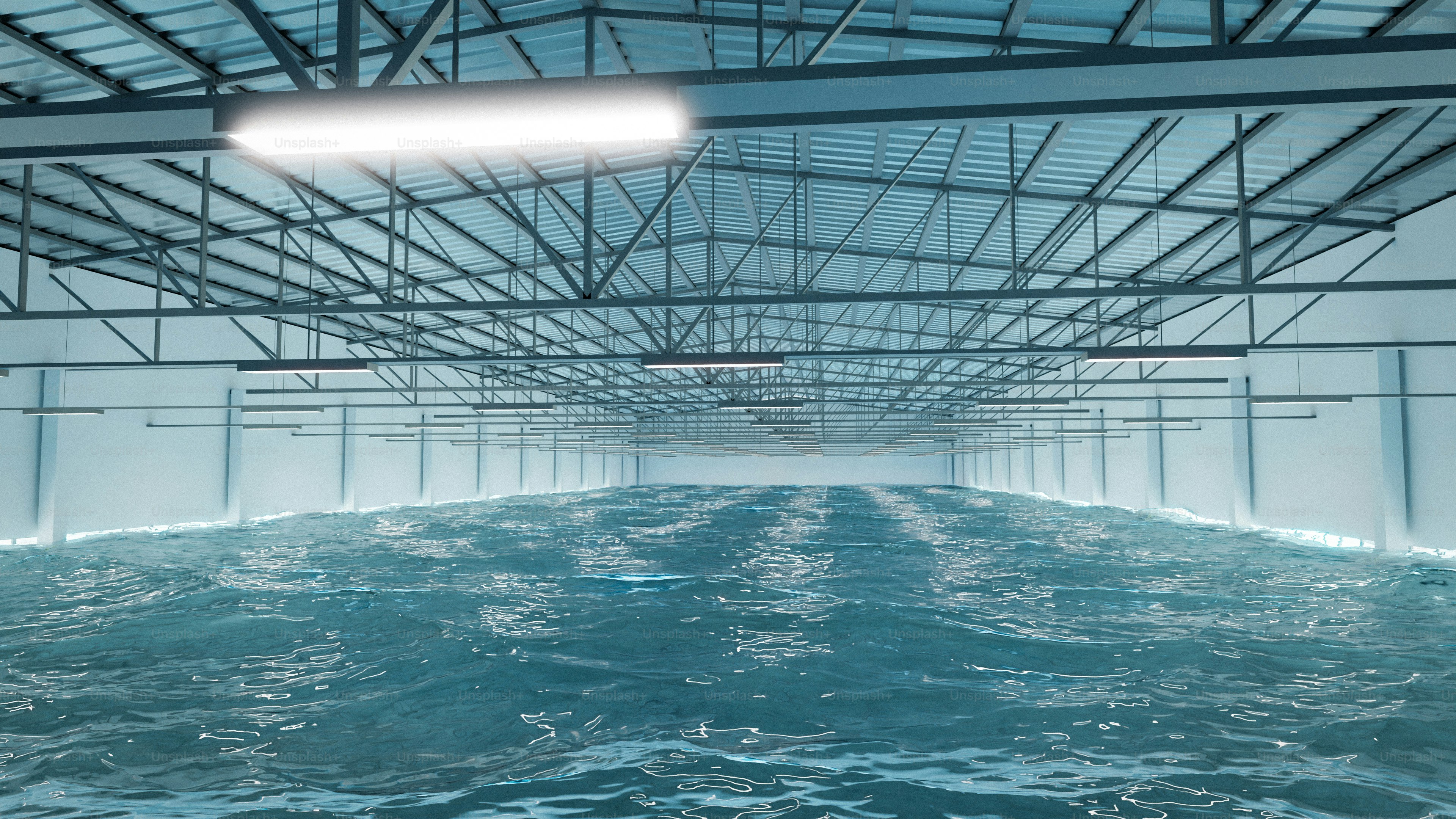 A flooded warehouse filled with water. photo – Indoor Image on Unsplash