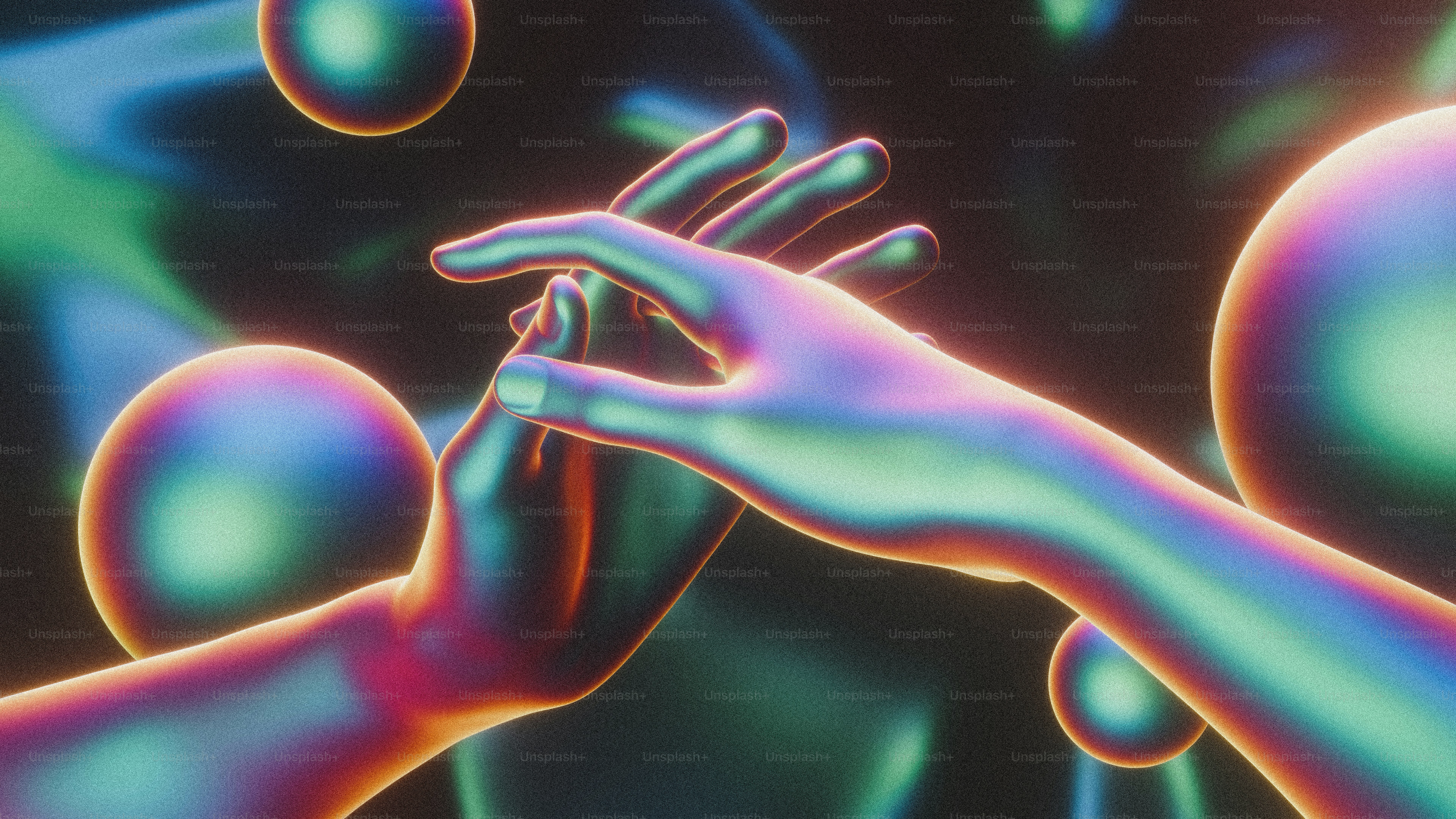 Floating, iridescent hands reach out in colorful space. photo – Wallpaper Image on Unsplash
