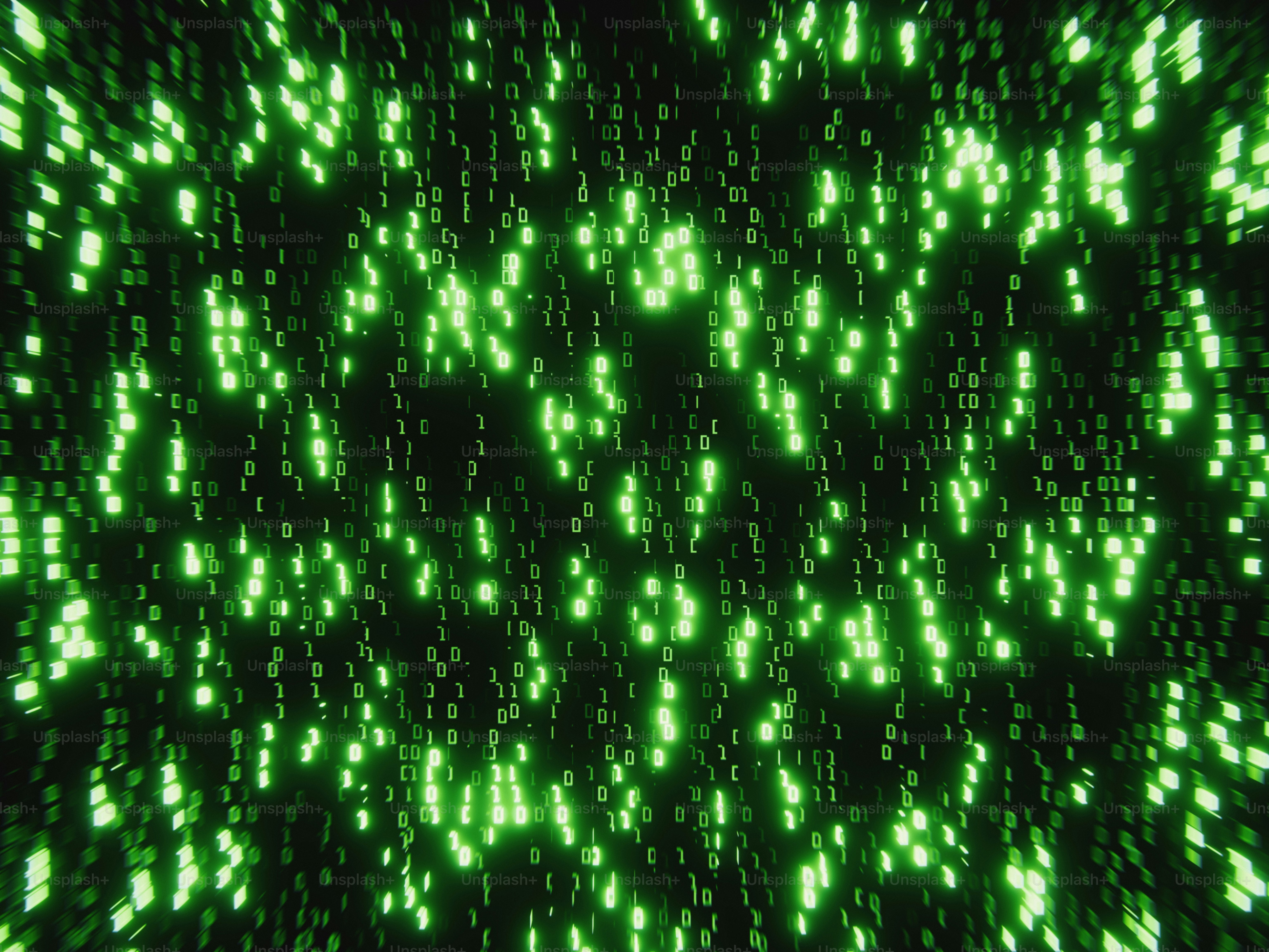 Binary code streams down in green and white lines. photo – Background ...