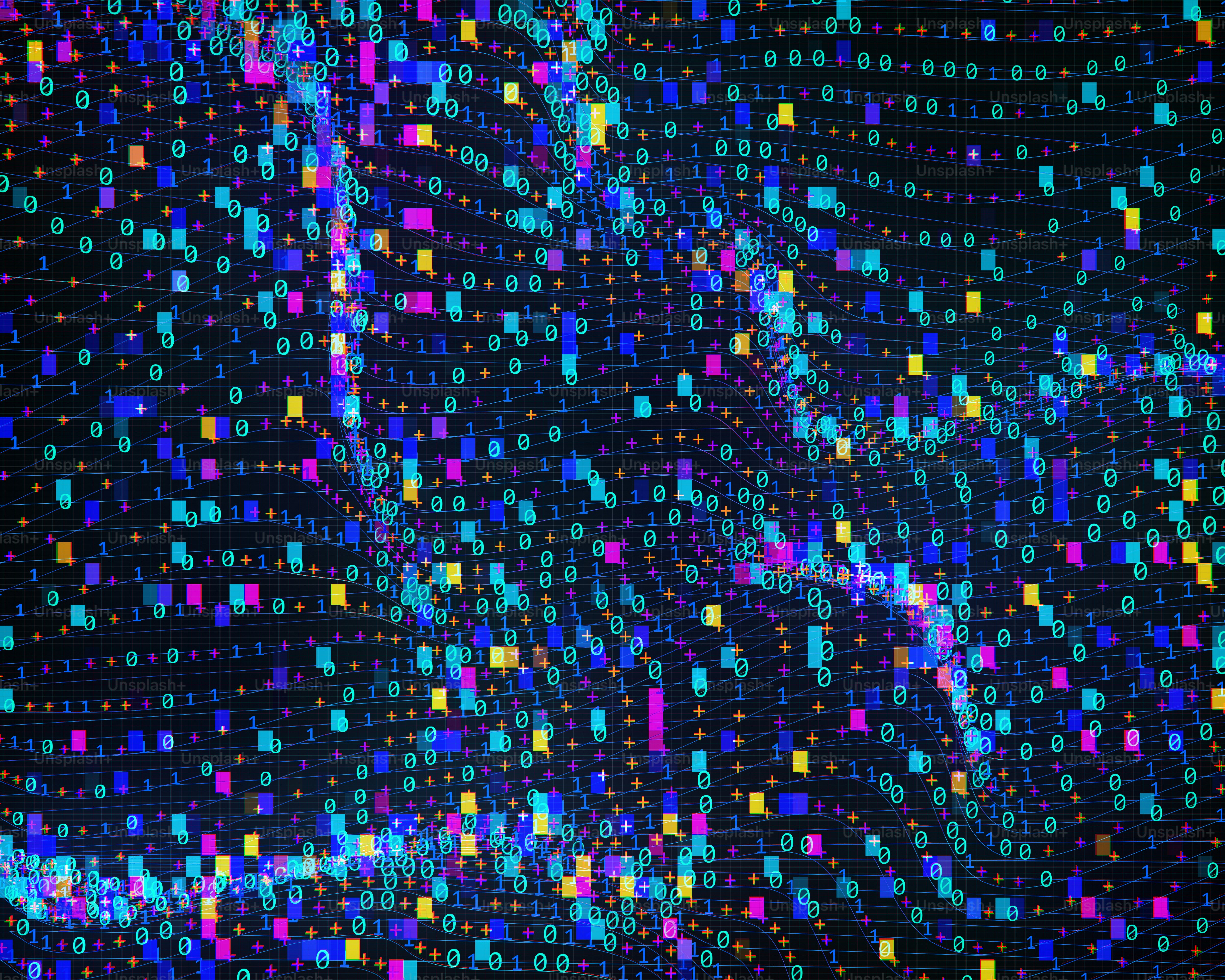 Digital data visualized in a colorful, abstract wave. photo ...