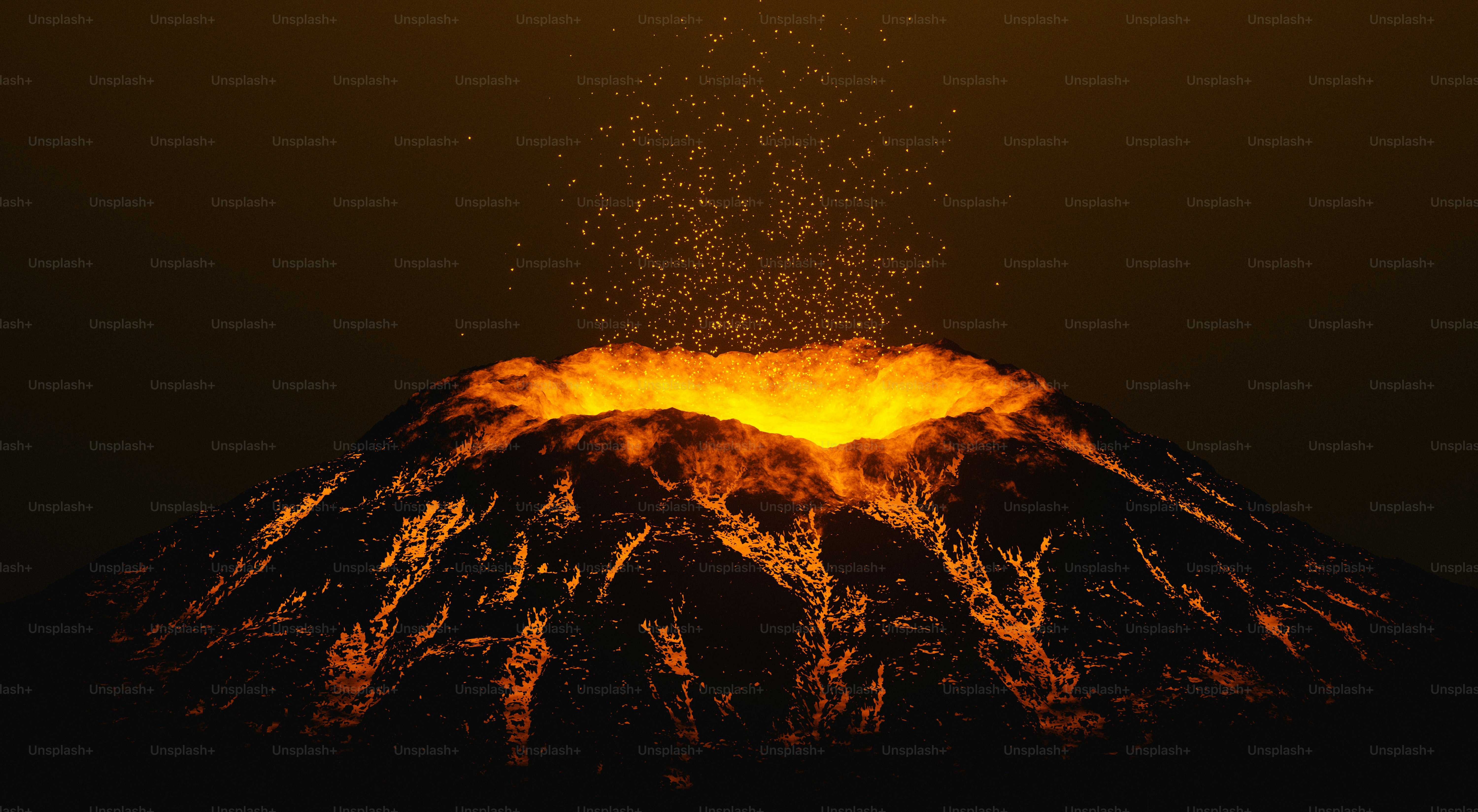A volcano is erupting with lava and sparks. photo – Render Image on ...