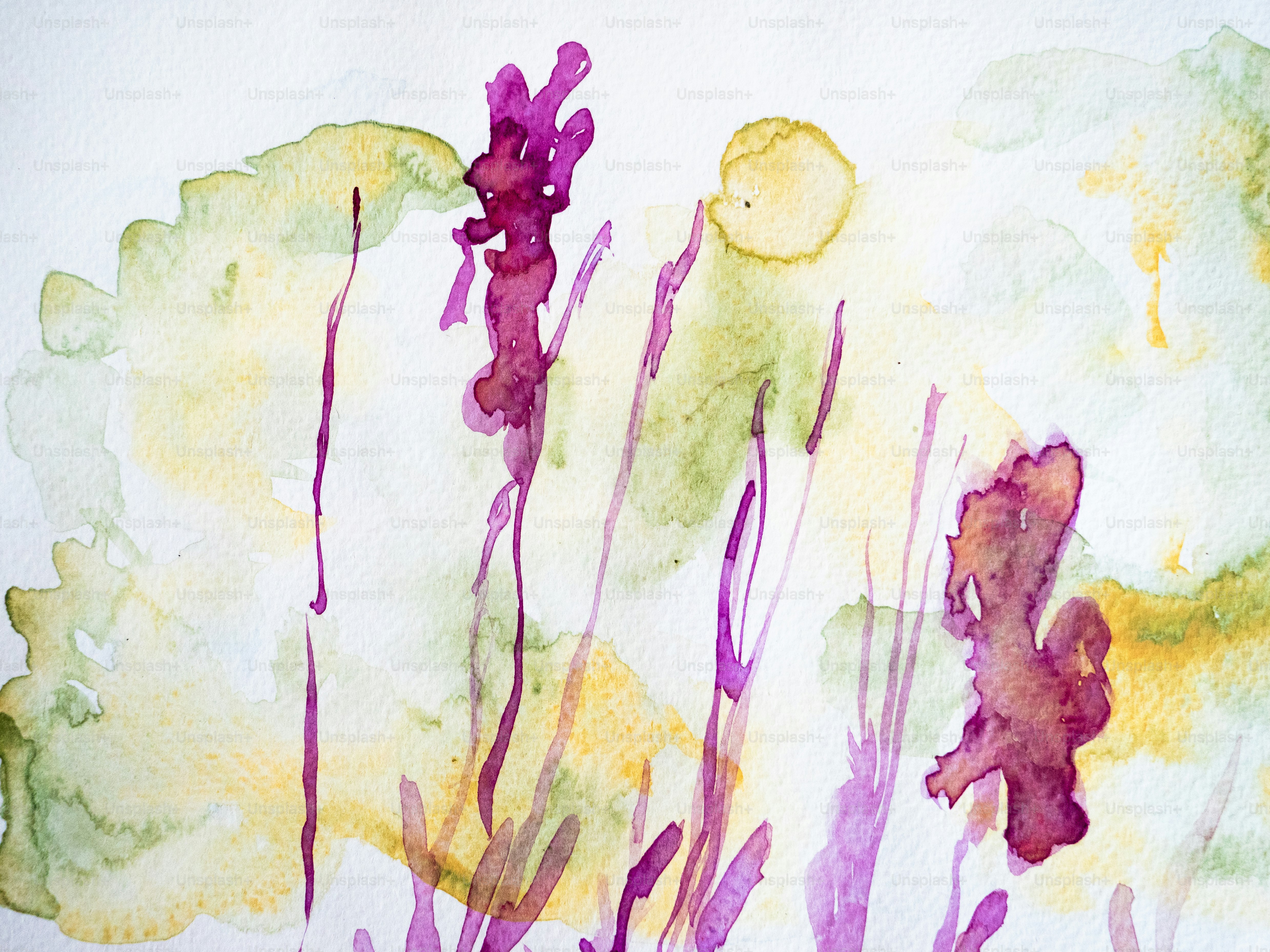 Watercolour painting of purple flowers and foliage. photo – Abstract ...